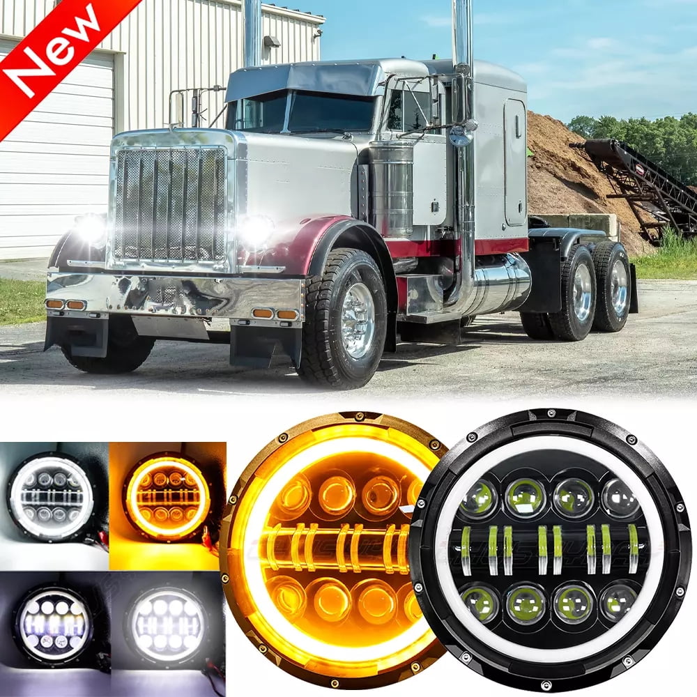 CHUSYYRAY Pair 7"Inch LED Round Headlight High Low Beam for Peterbilt ...