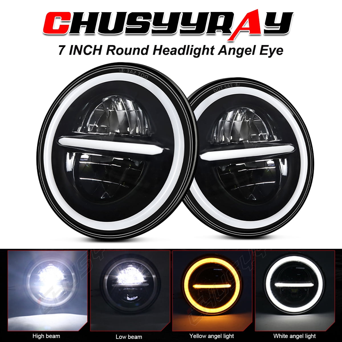 CHUSYYRAY Pair 7" Inch Round LED Headlights High Low Beam DRL for ...