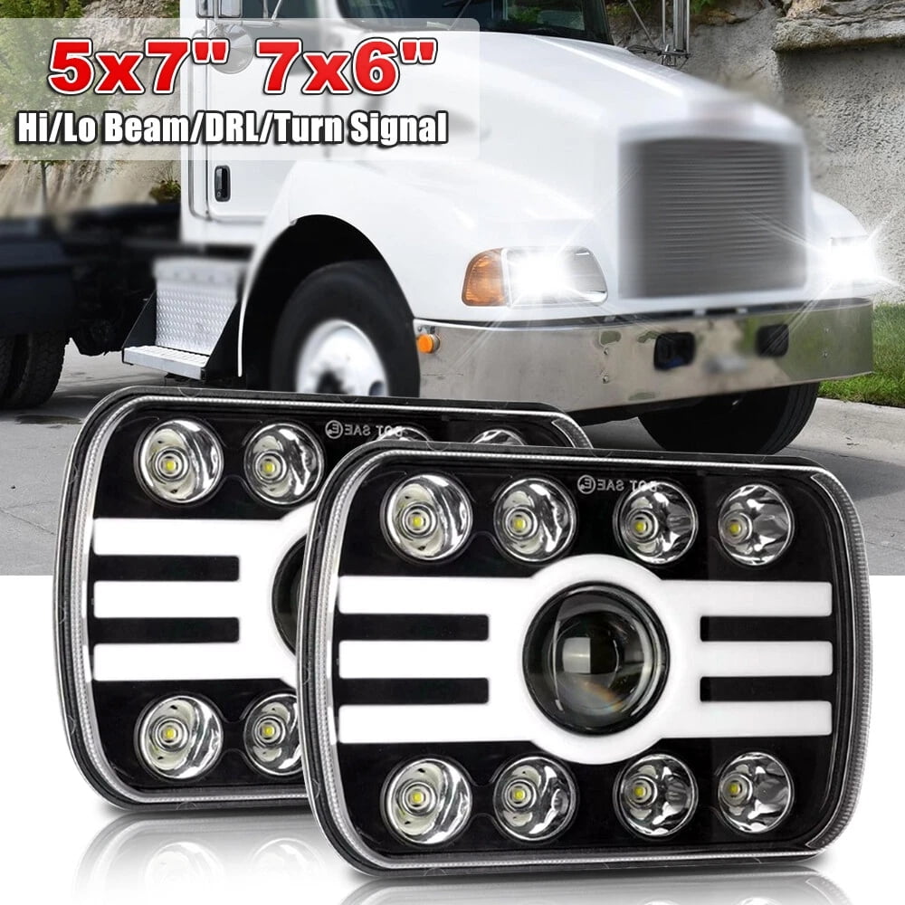 CHUSYYRAY Pair 7x6" 5x7 Inch LED High Low Beam Headlights for Kenworth ...