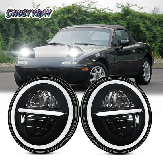 CHUSYYRAY Pair Round LED Halo Projector Headlights for Mazda Miata MX5 ...