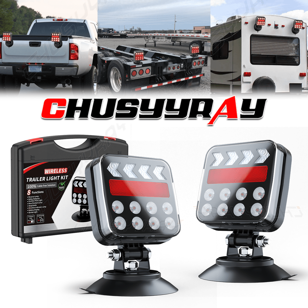 CHUSYYRAY Pair Wireless Magnetic LED Truck Tail Light Trailer Rear ...