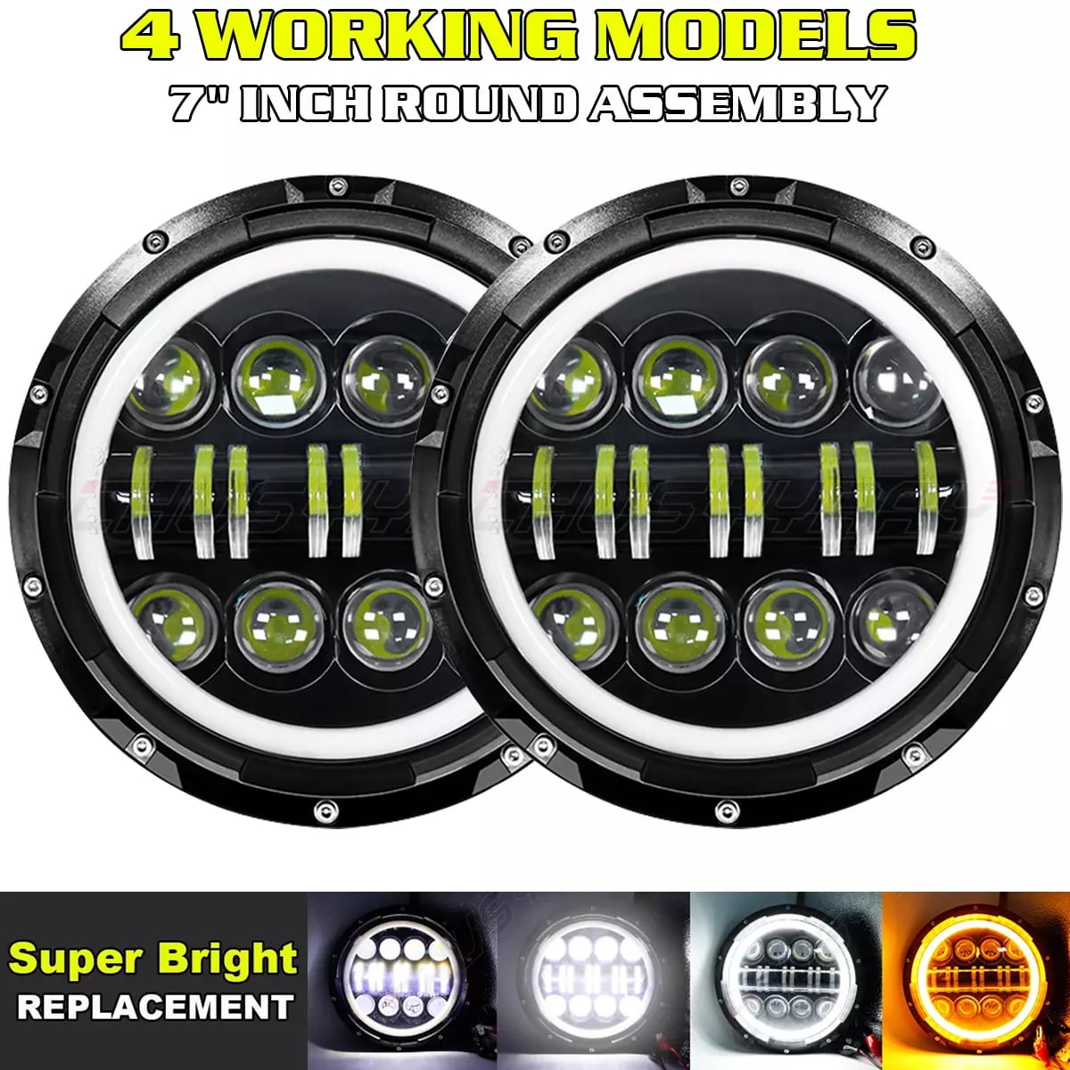 CHUSYYRAY Pair fit Hummer H2 2003-2009 Dot 7"Inch Round LED Headlights ...