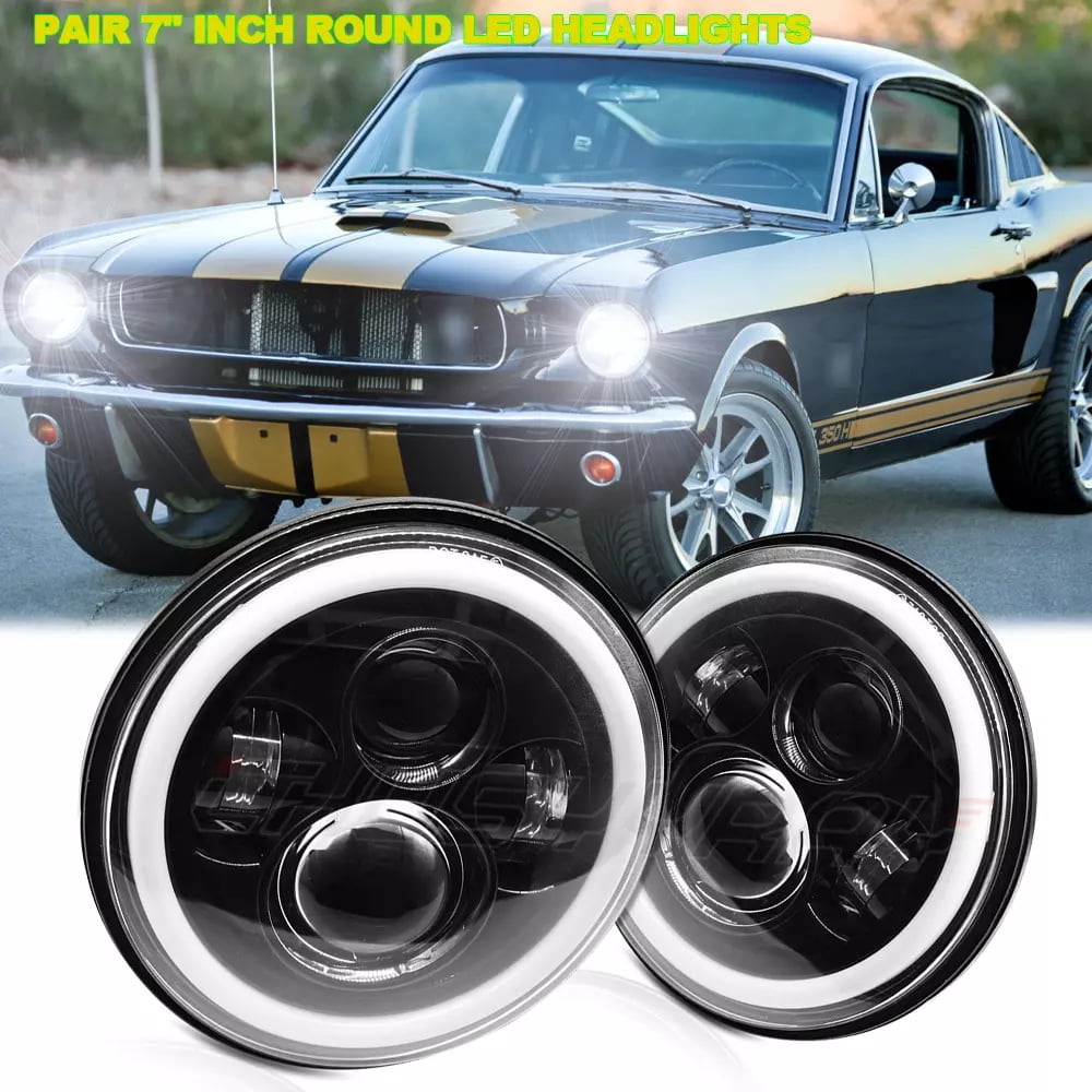 CHUSYYRAY Pair for Ford Mustang 1965-1978 7" Inch Black LED Headlight ...