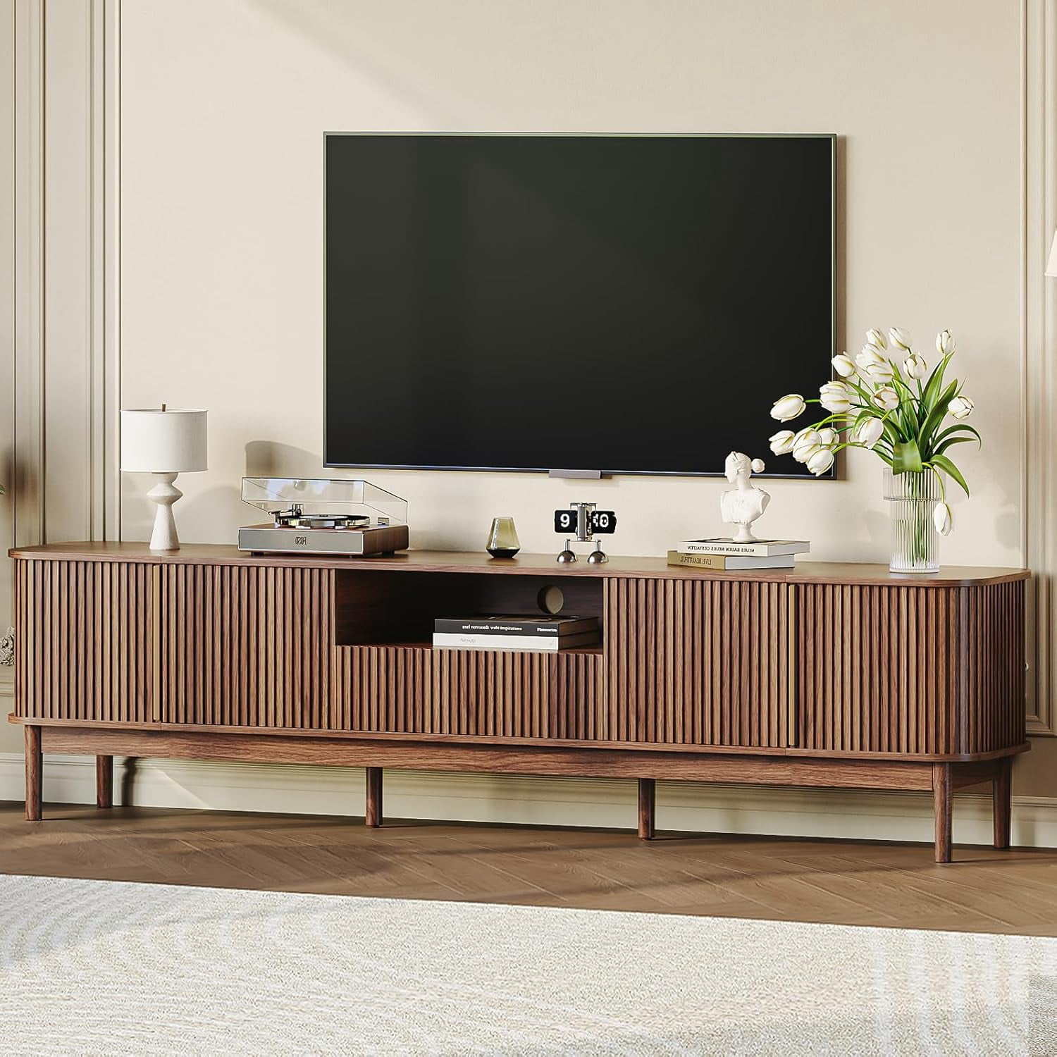 CHUWELL 86.6'' Fluted TV Stand for 75/80/85 Inch TVs, Mid Century ...