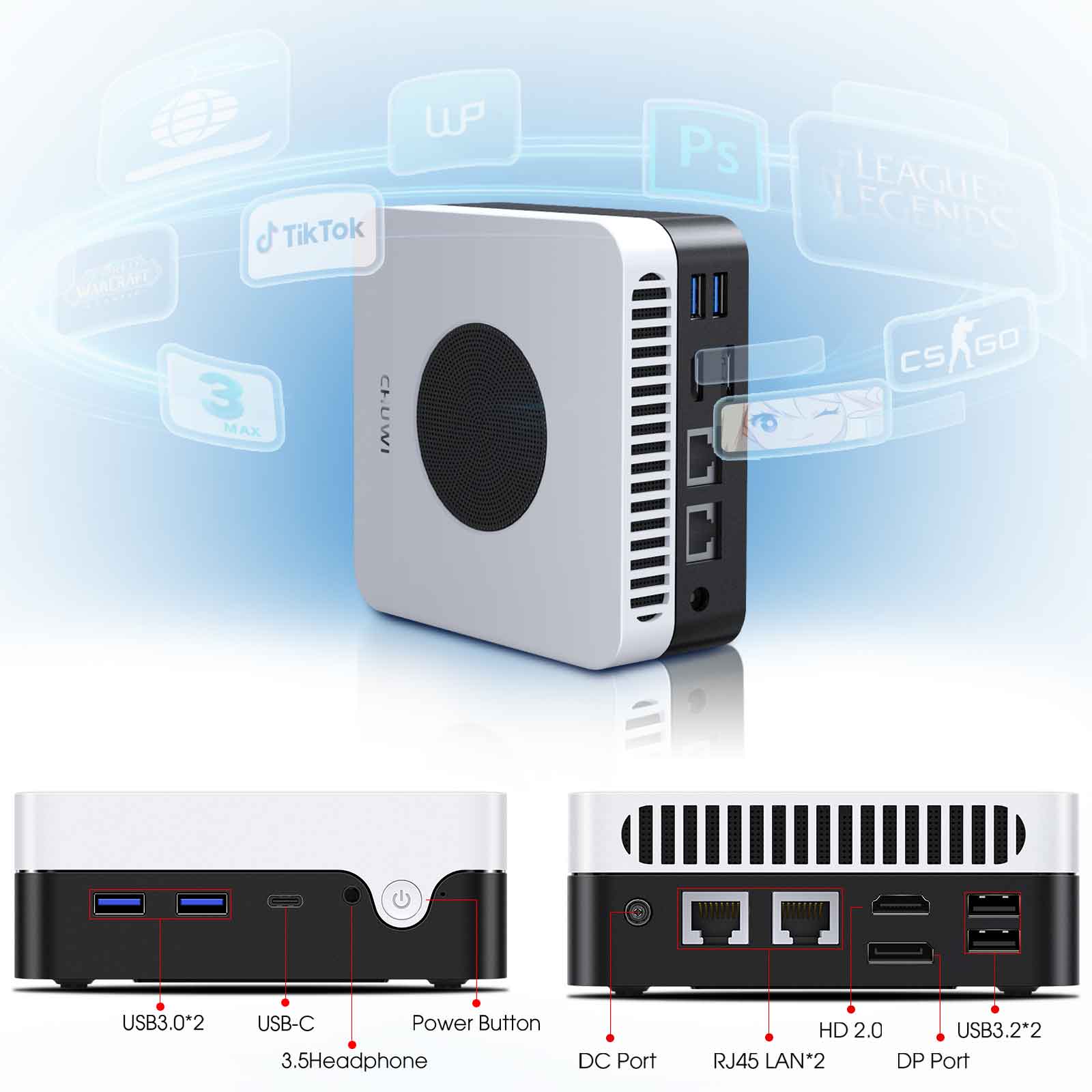 CHUWI LarkBox X Mini PC,512GB SSD 16GB RMA,Intel 12th Gen N100(up to 3 ...