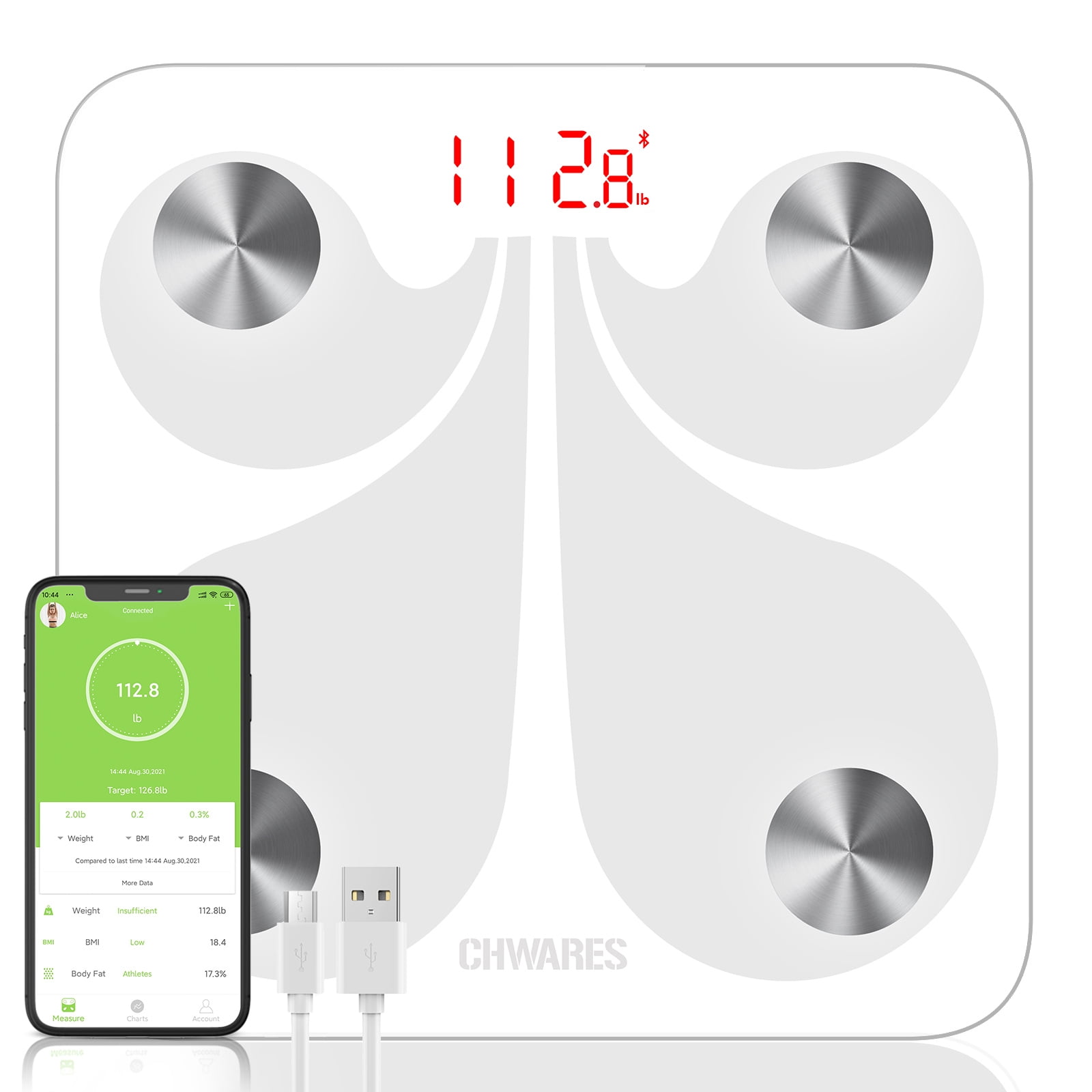 CHWARES Weight Scale, Rechargeable Digital Bathroom Scale,Bluetooth Scales for Body Weight ...