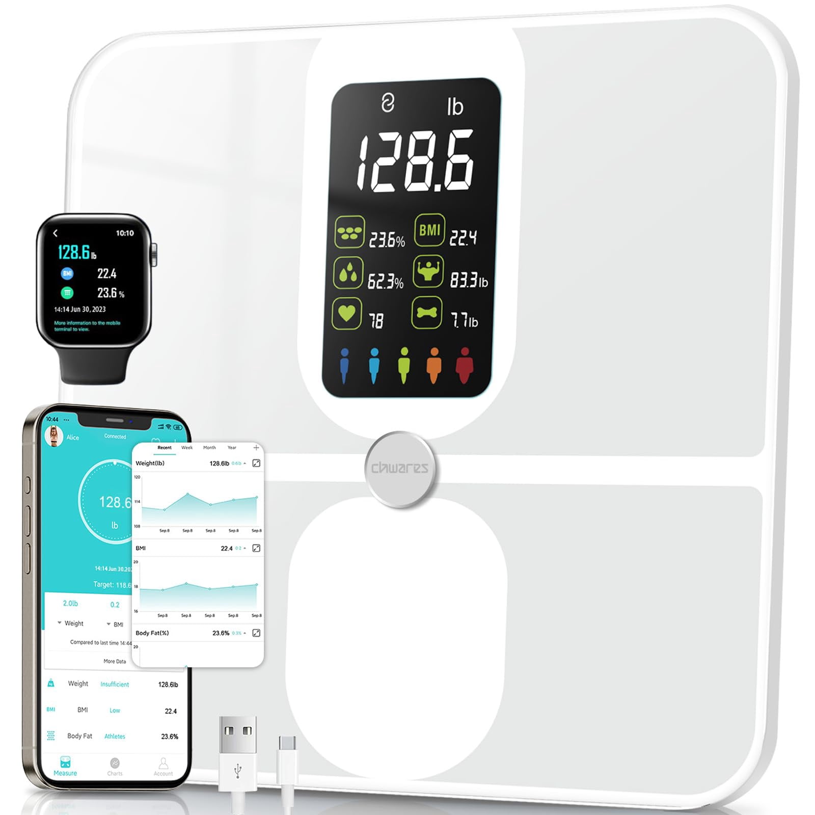 CHWARES Scale for Body Weight, Scale with BMI Body Fat Muscle Mass ...