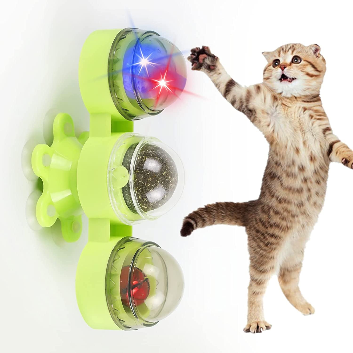 CHXIN Cat Toy with Catnip, 3 in 1 Windmill Cat Toy, Rotating Catnip Cat Toy, Bell, Light Up Ball ...