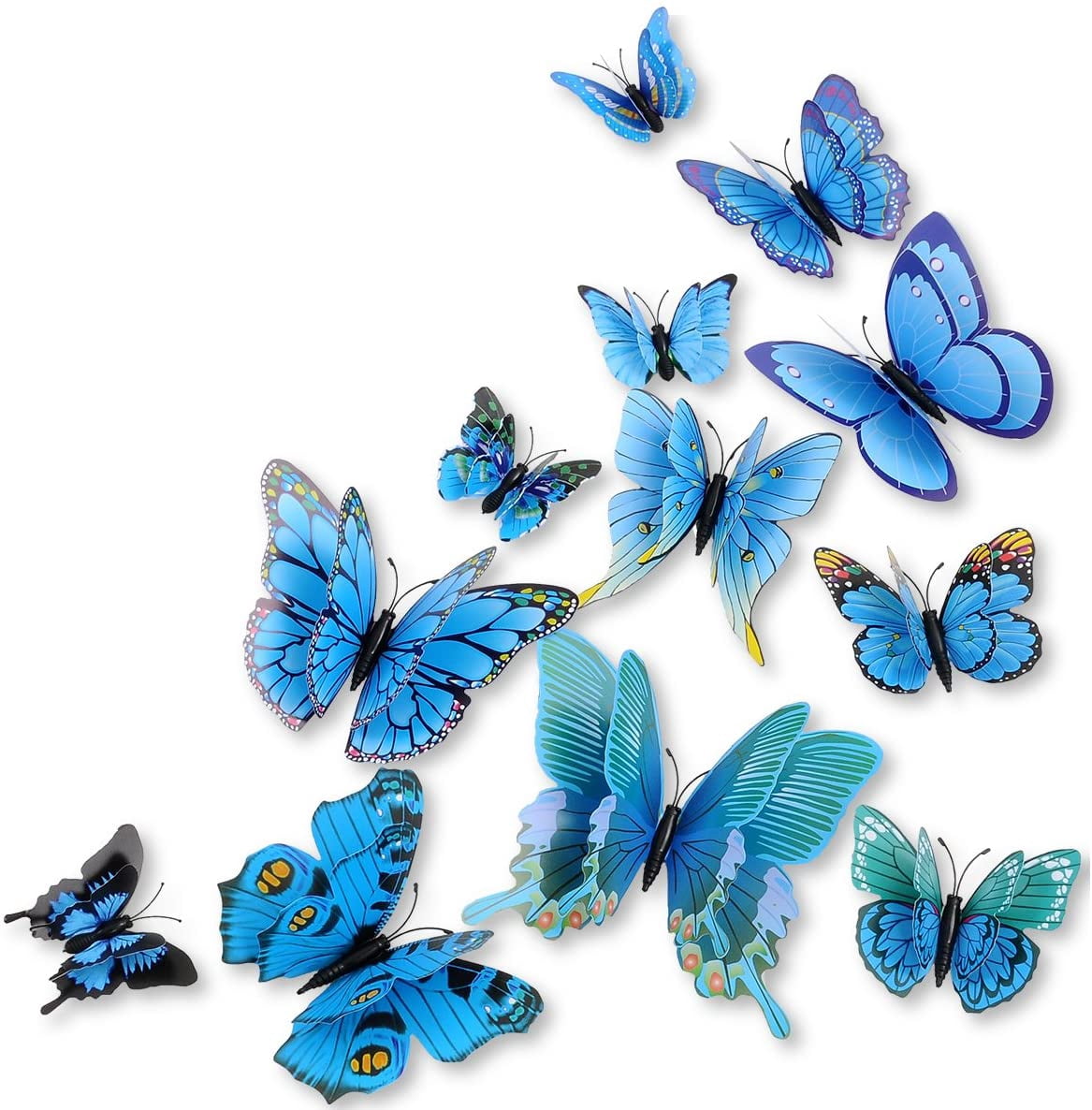 CHXIN Pack of 12 3D Blue Butterfly Wall Stickers Art Deco Bedroom (Blue ...