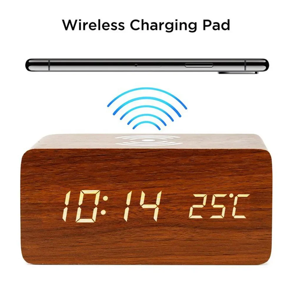 Chy 2025 Alarm Clock Digital Wooden Usb Aaa Powered Table Watch With