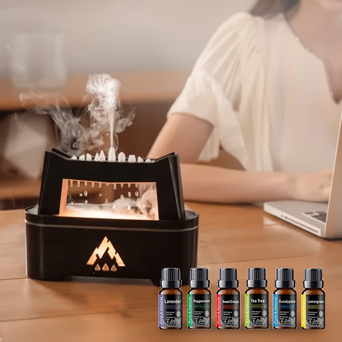 CHY01 10.14oz Water Drop Sounds Flame Aroma Diffuser Cloud Rain ...