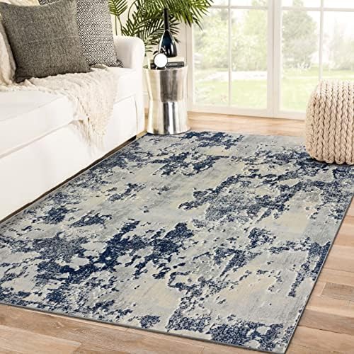 CHYUING Abstract Blue 5x7 Area Rug High Low Distressed Effect Carpet ...