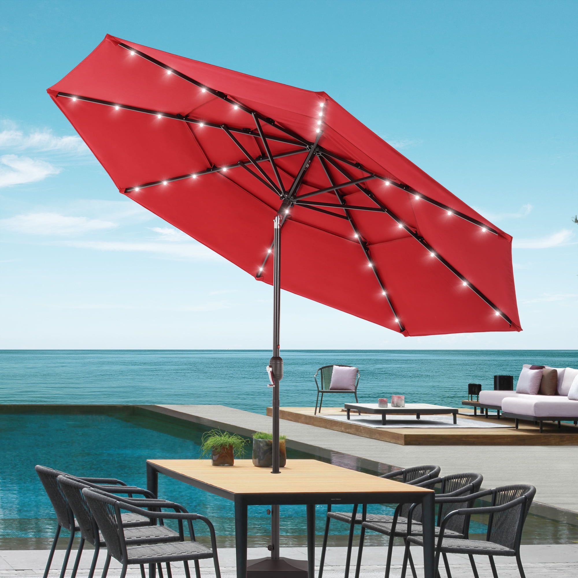 CHYVARY 10ft LED 3 Tiers Patio Market Umbrella Outdoor with Ventilation ...