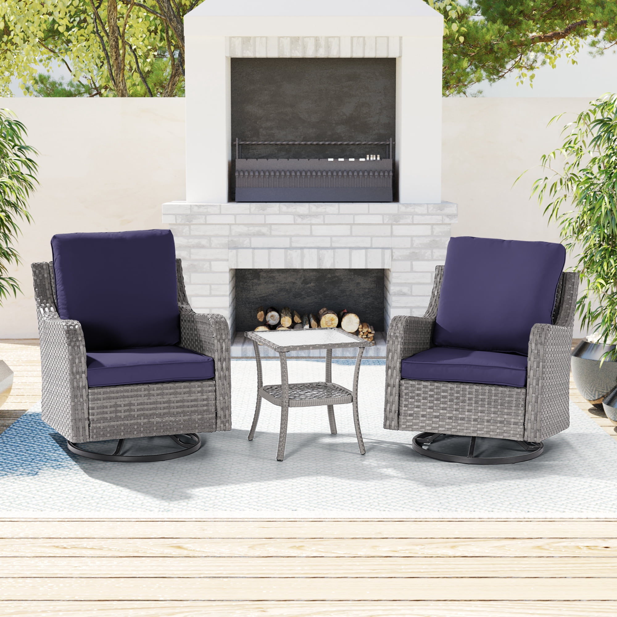 CHYVARY 3-Piece Patio Sofa Set Gray Rattan Swivel Rocking Chair Set ...