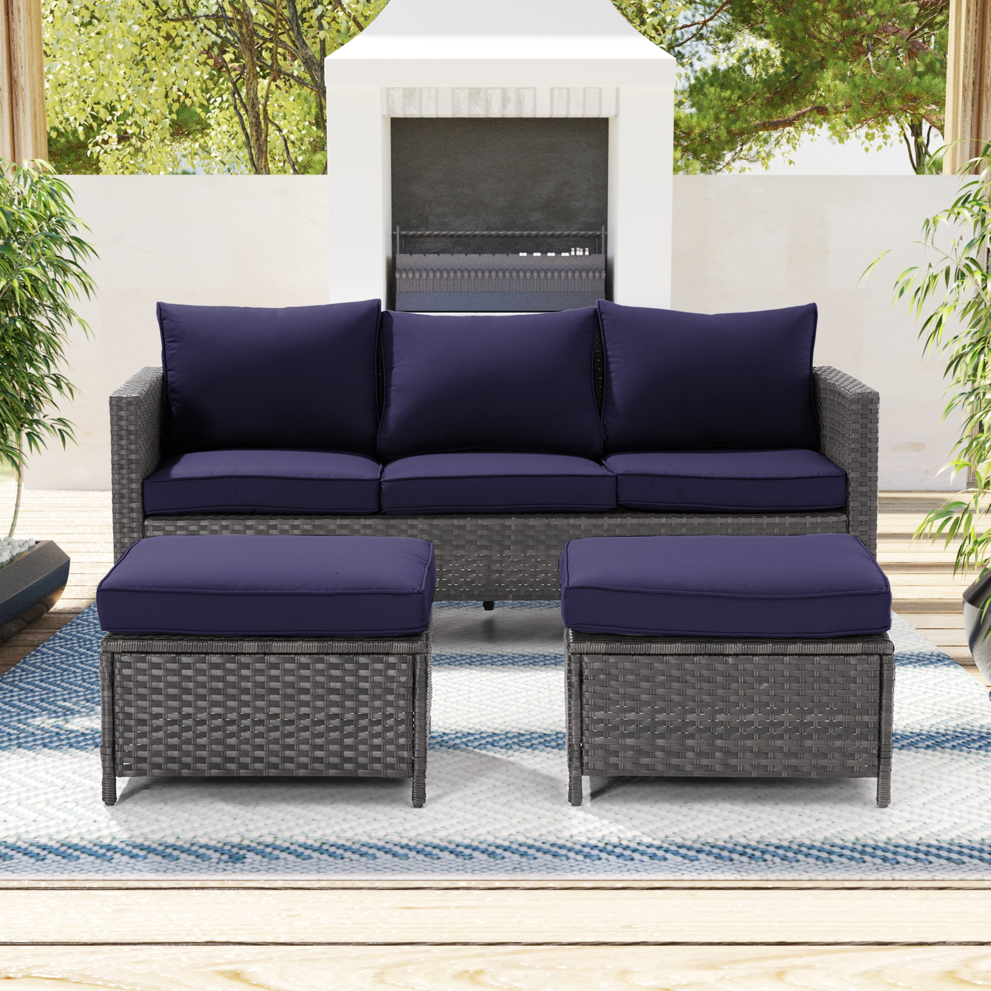 CHYVARY 3-Piece Patio Sofa Set Rattan Outdoor Furniture Set Three-Seat ...