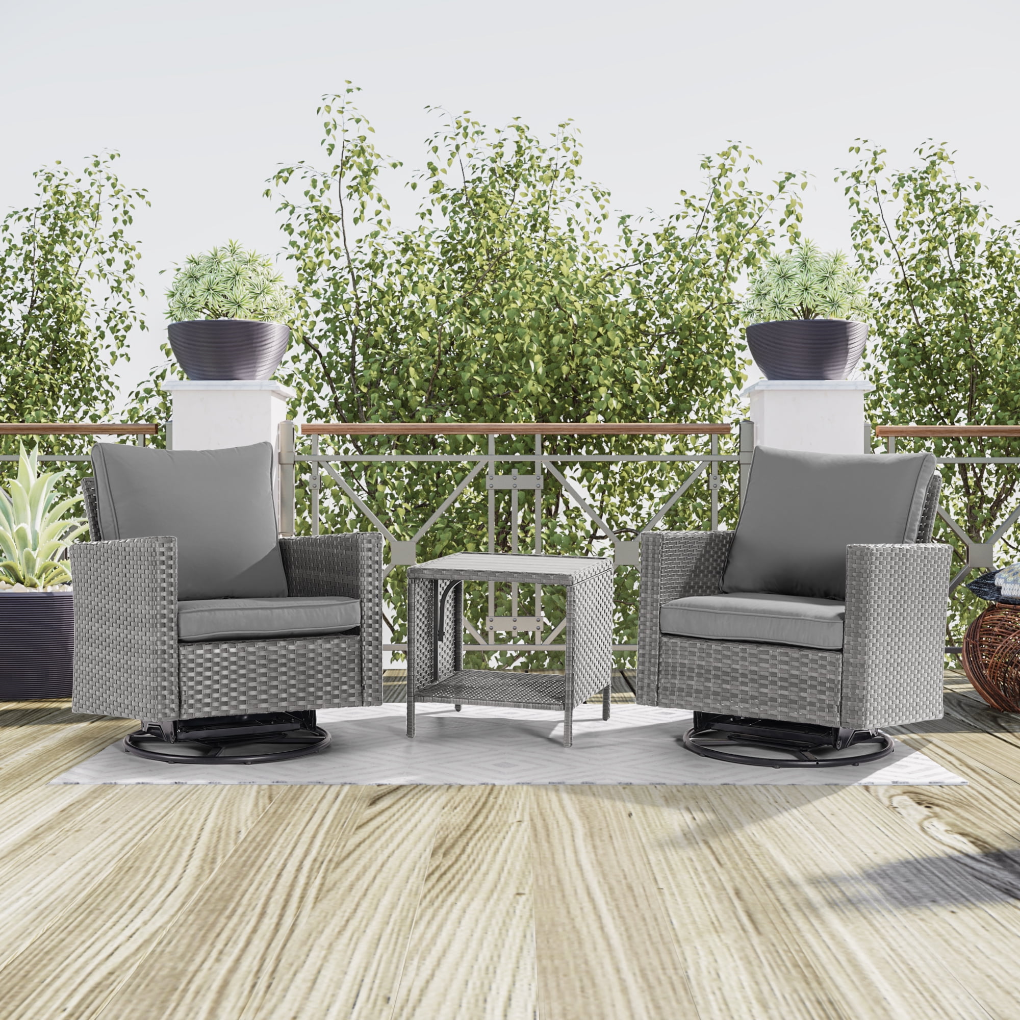 CHYVARY 3-Piece Patio Sofa Set Rattan Swivel Rocking Chair Set Side ...