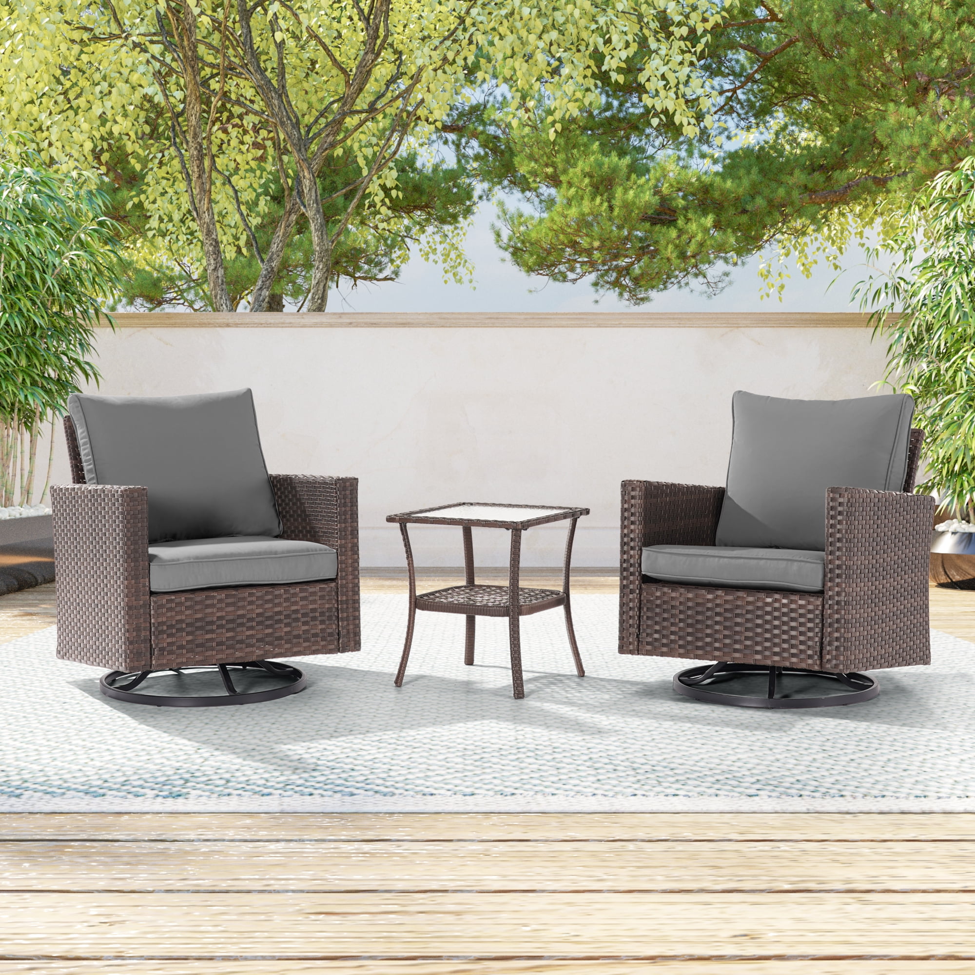 CHYVARY 3-Piece Patio Sofa Set Rattan Swivel Rocking Chair Set Side ...