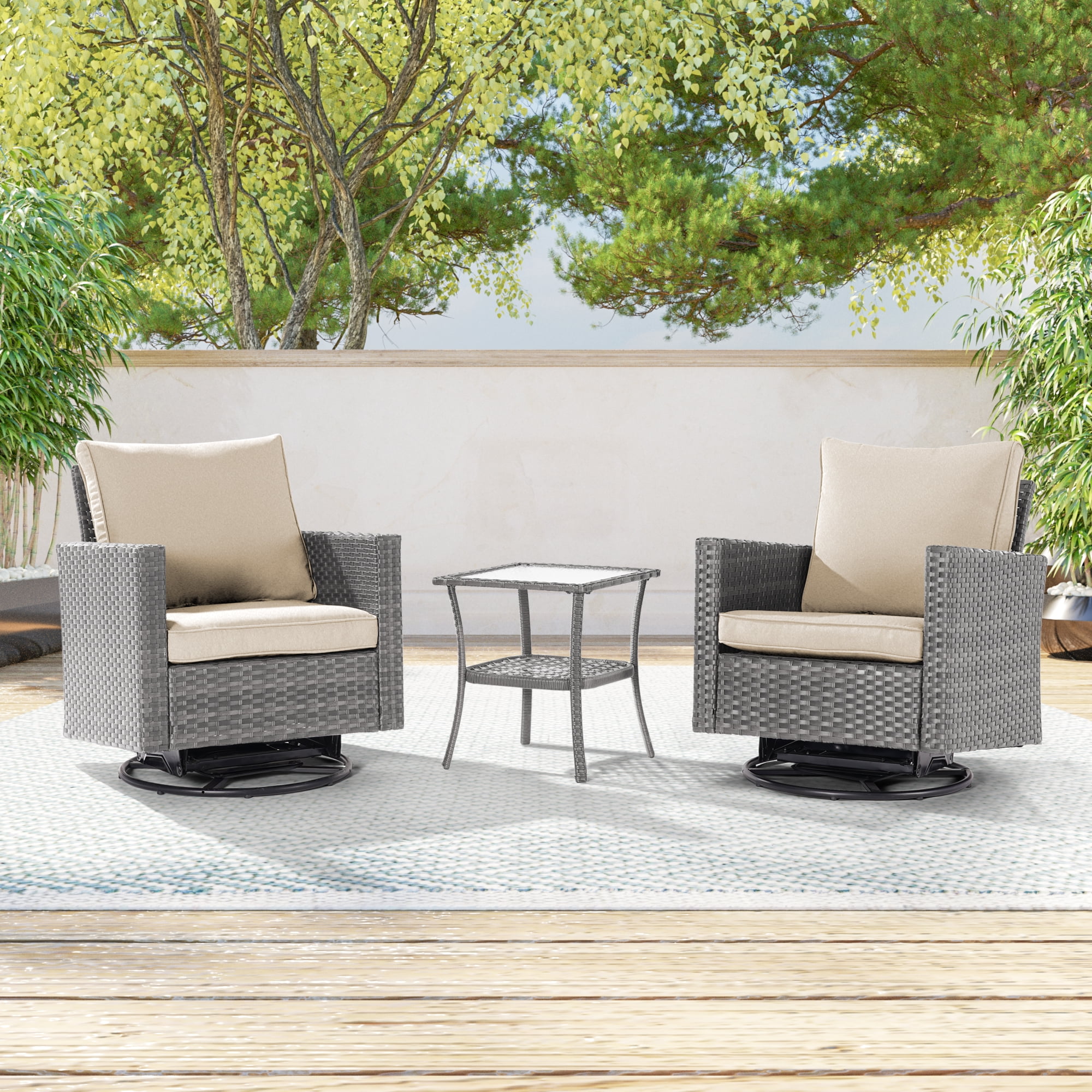CHYVARY 3-Piece Patio Sofa Set Rattan Swivel Rocking Chair Set Side ...