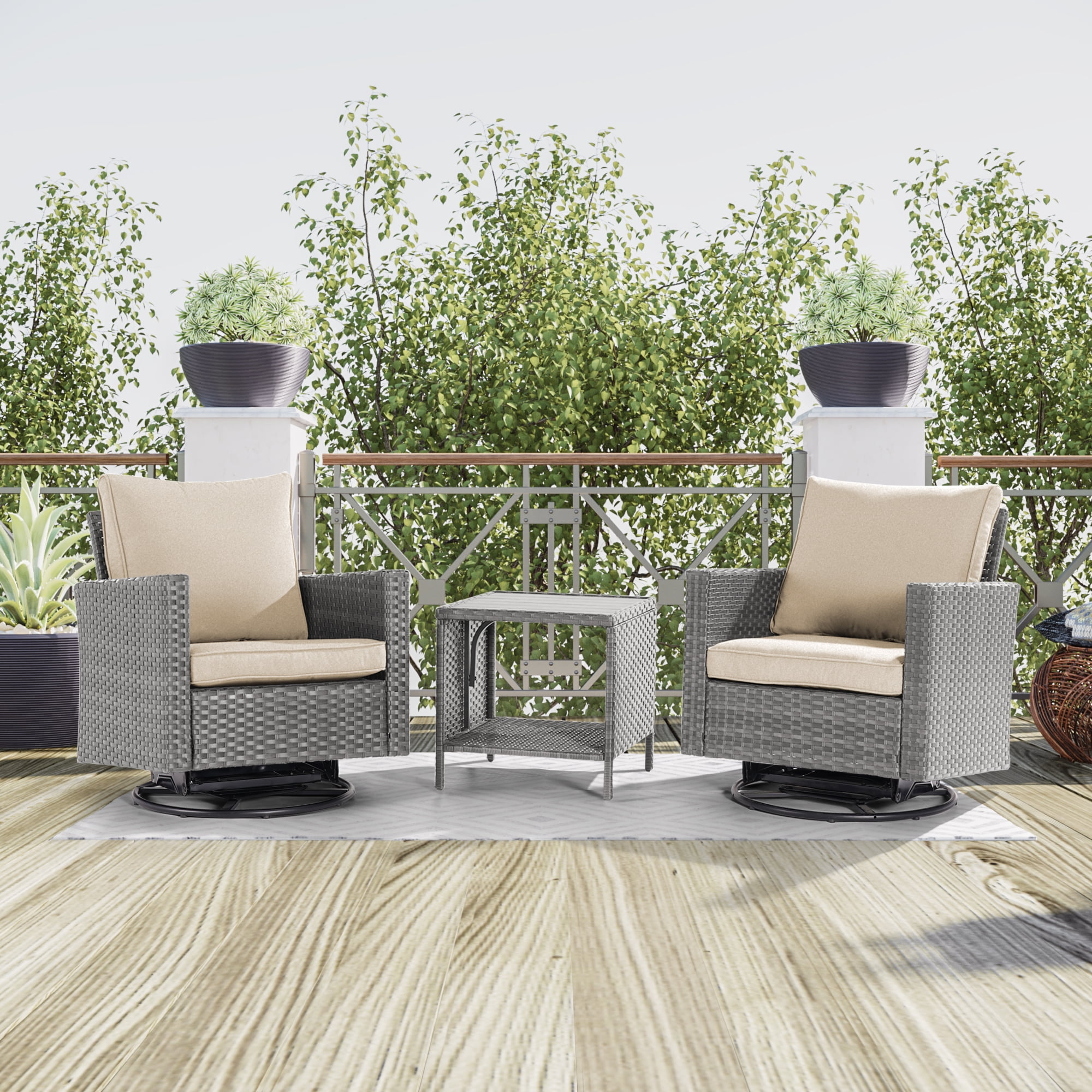 CHYVARY 3-Piece Patio Sofa Set Rattan Swivel Rocking Chair Set Side ...