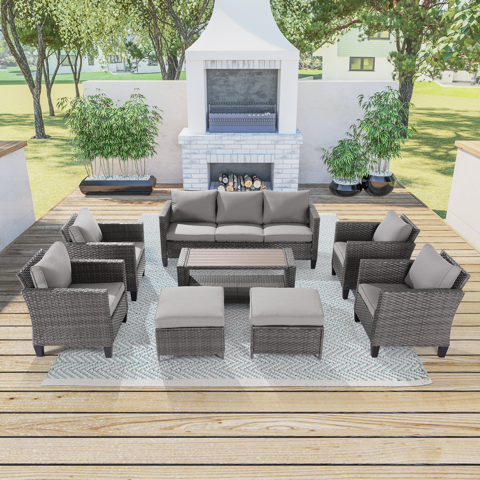 CHYVARY 8-Piece Patio Sofa Set Rattan Outdoor Furniture Set Three-Seat ...