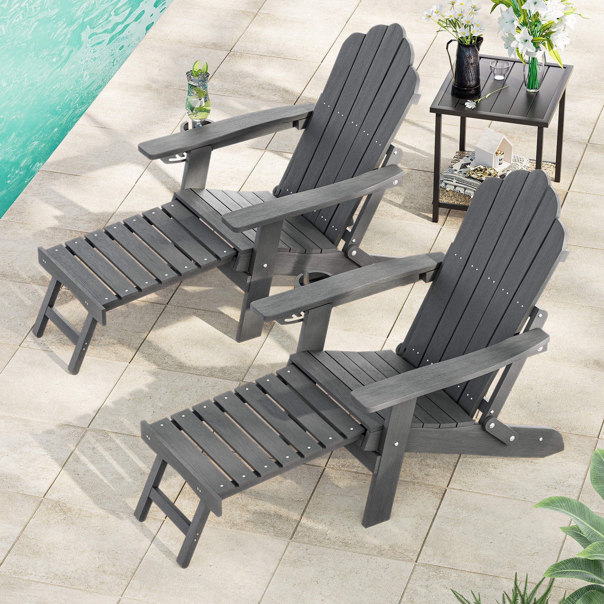 CHYVARY Folding Adirondack Chair Set of 2, Fire Pit Patio Chair with ...