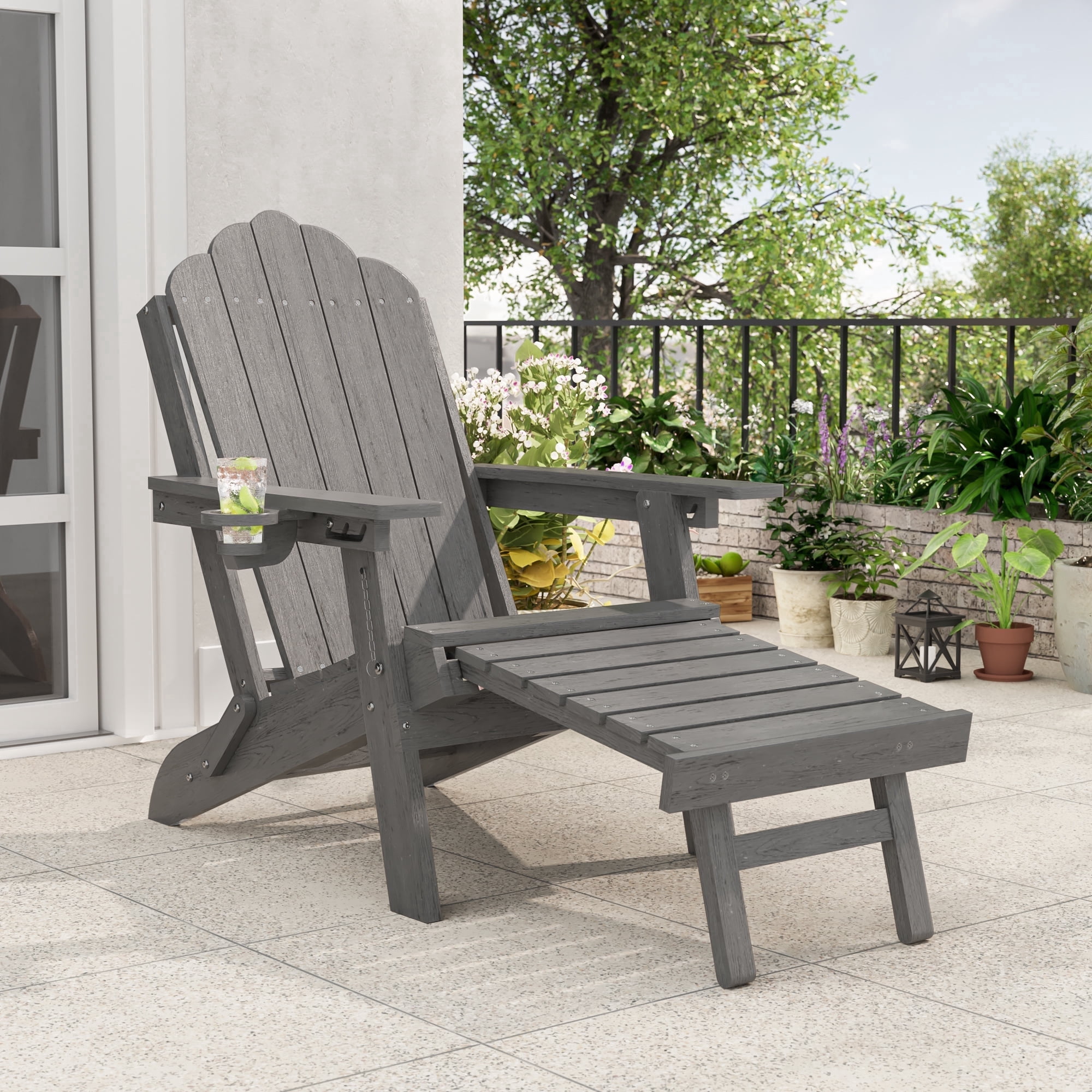 CHYVARY HDPE Folding Adirondack Chair with Cup Holder and Ottoman, 3 ...