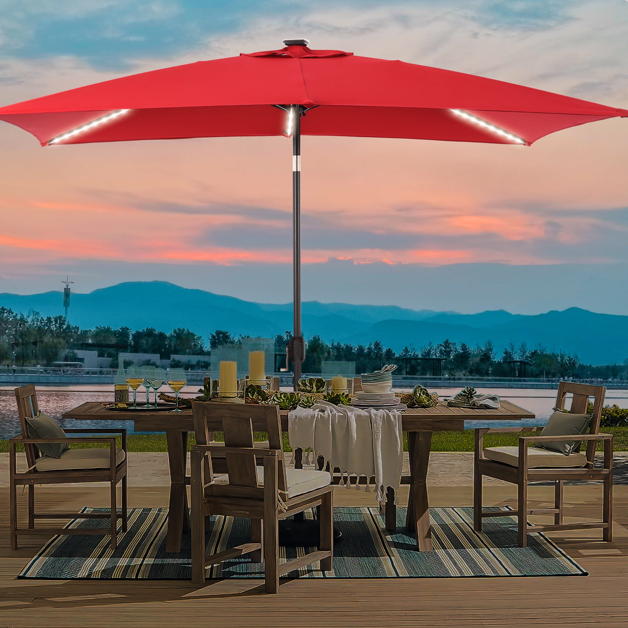 CHYVARY LED Outdoor Patio 6x9ft Deck Solar Light Market Umbrella ...