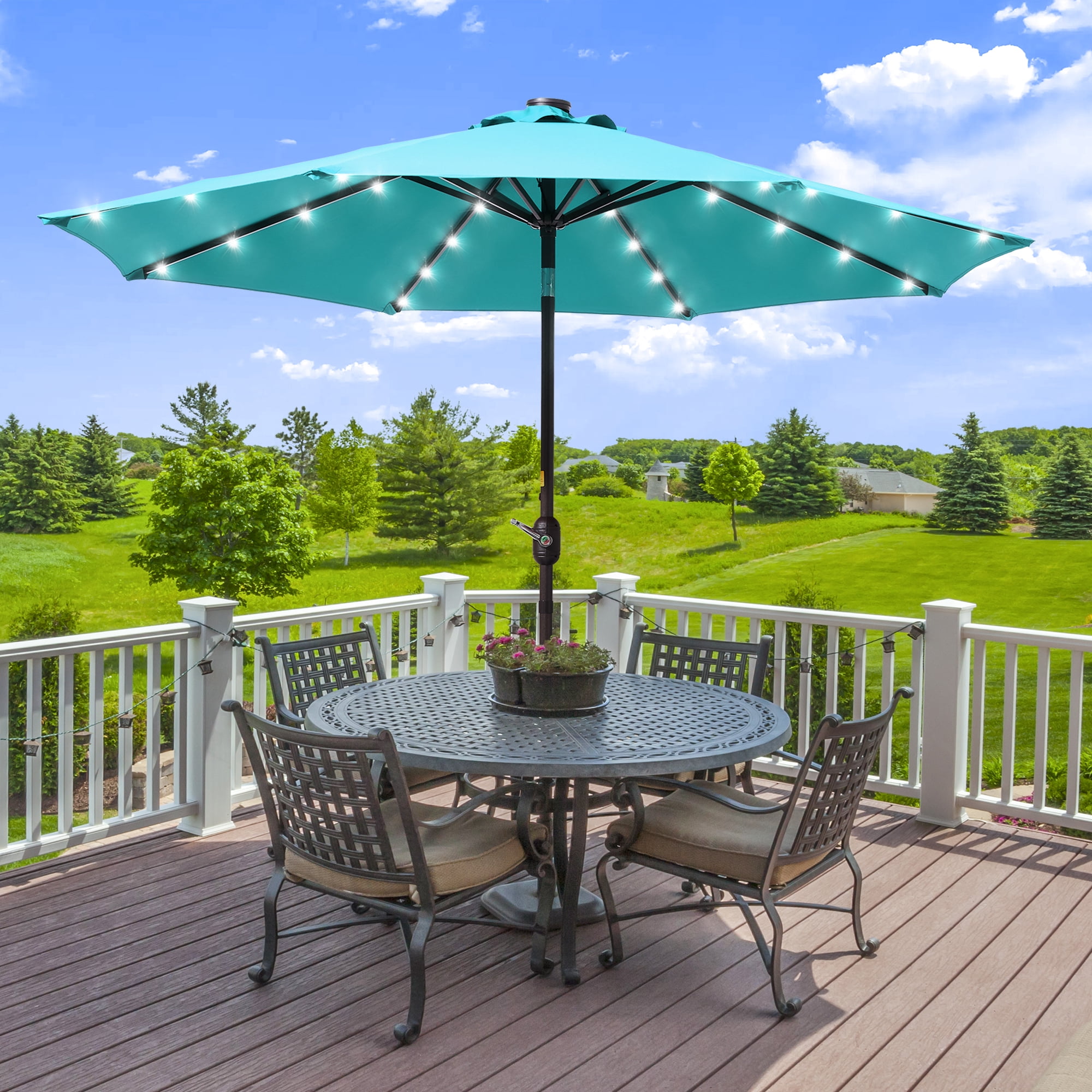 CHYVARY Outdoor LED 9Ft Patio Table Umbrellas with Solar Lights and ...