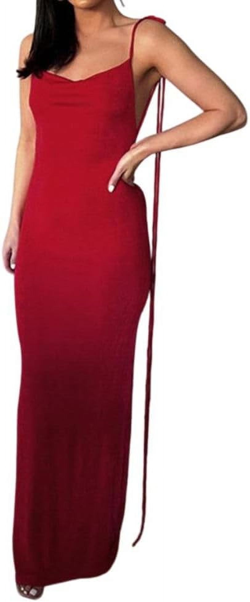 Chyycnych Summer Spaghetti Strap Backless Maxi Dress For Women Sexy