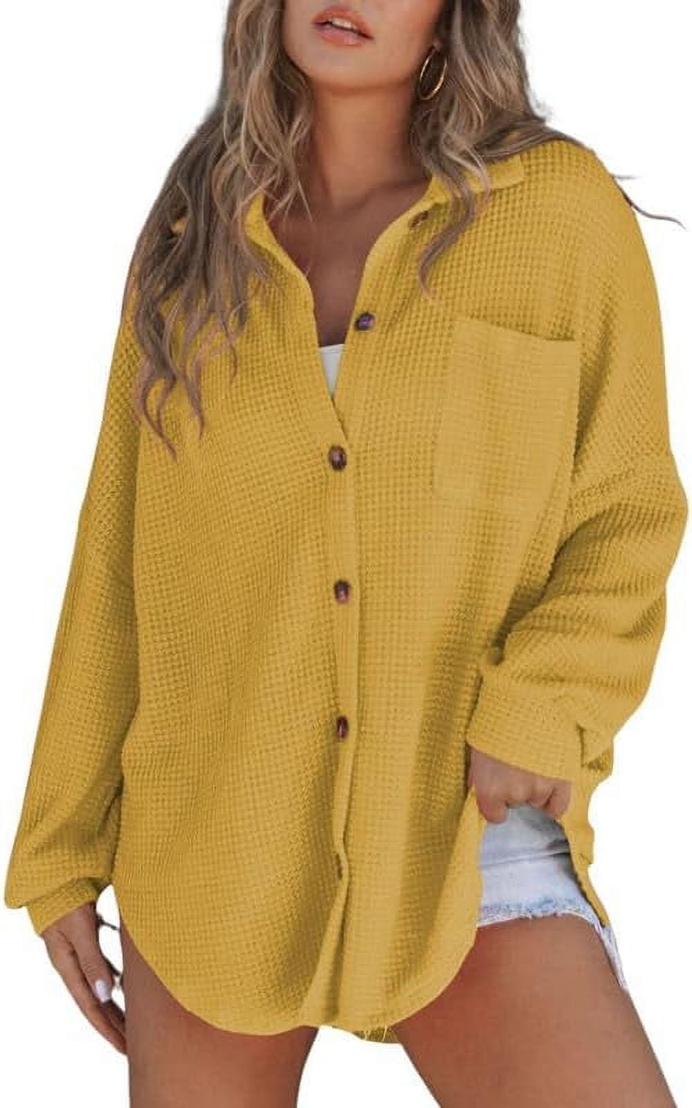 Chyycnych Womens Waffle Knit Button Down Shirts Casual Long Sleeve