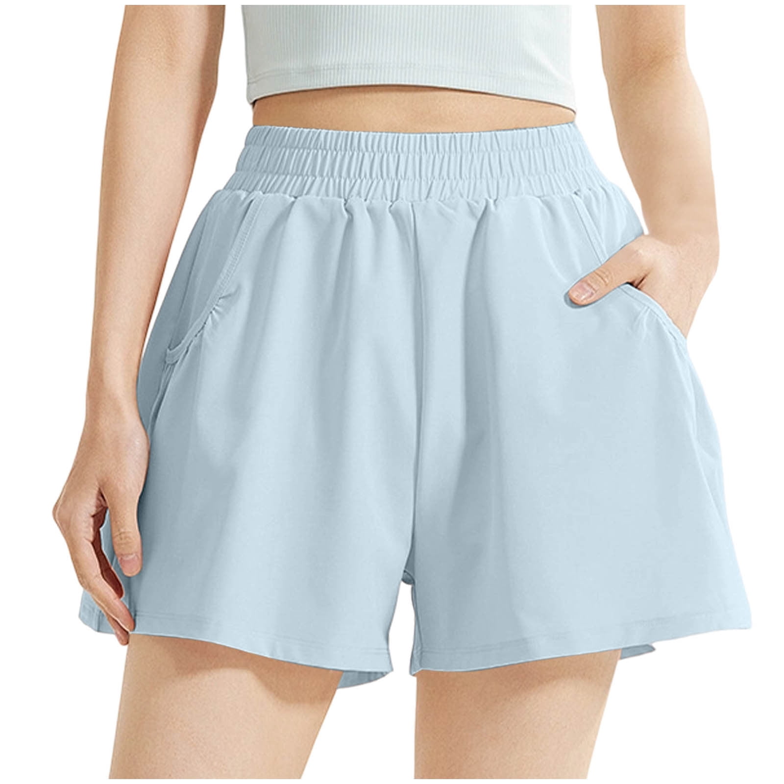 CHZAYXI Workout Shorts for Women Elastic High Rise Loose Fitted Wide ...