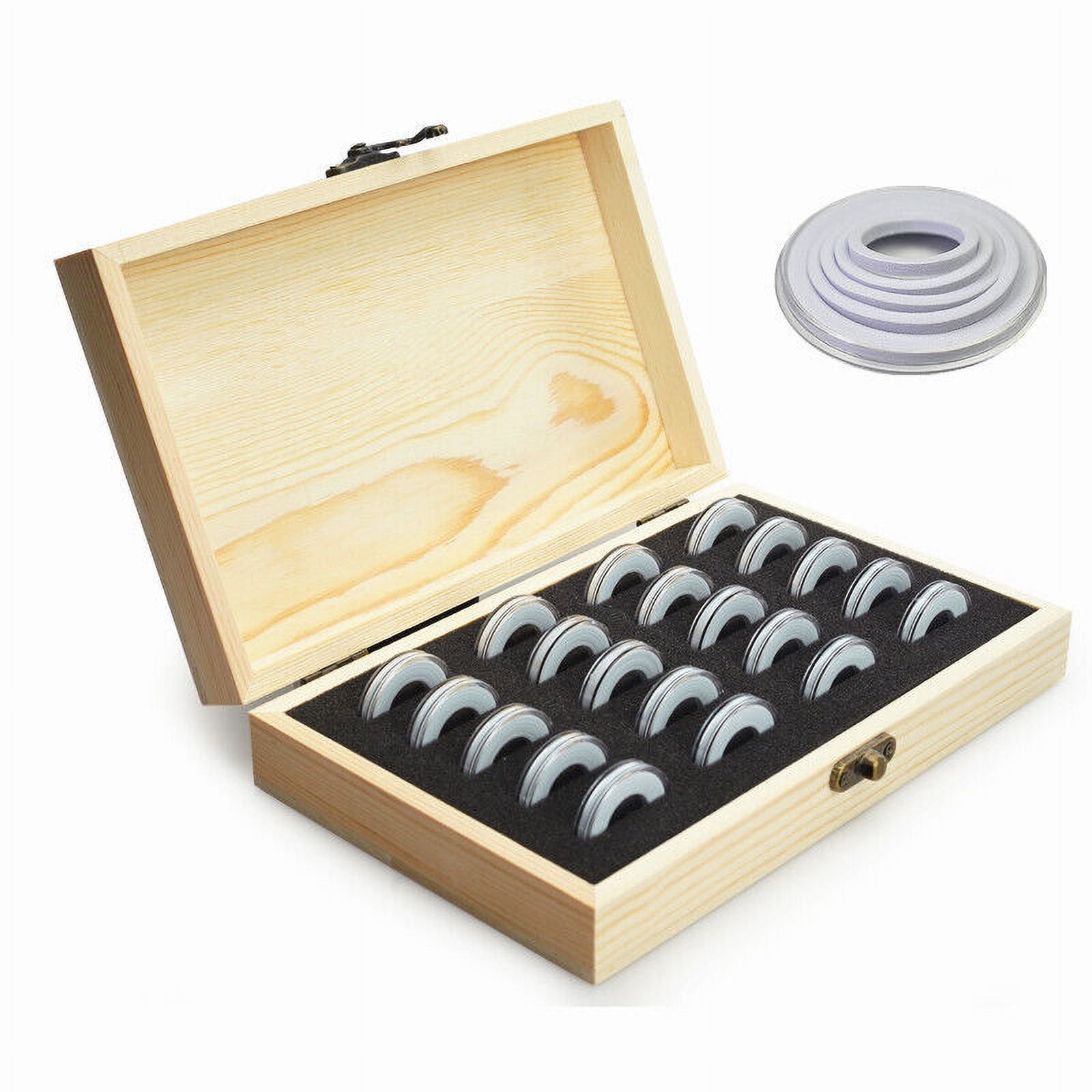 CHZIMADE 20Pcs Coins Capsules Wooden Display Storage Box Case Holder ...