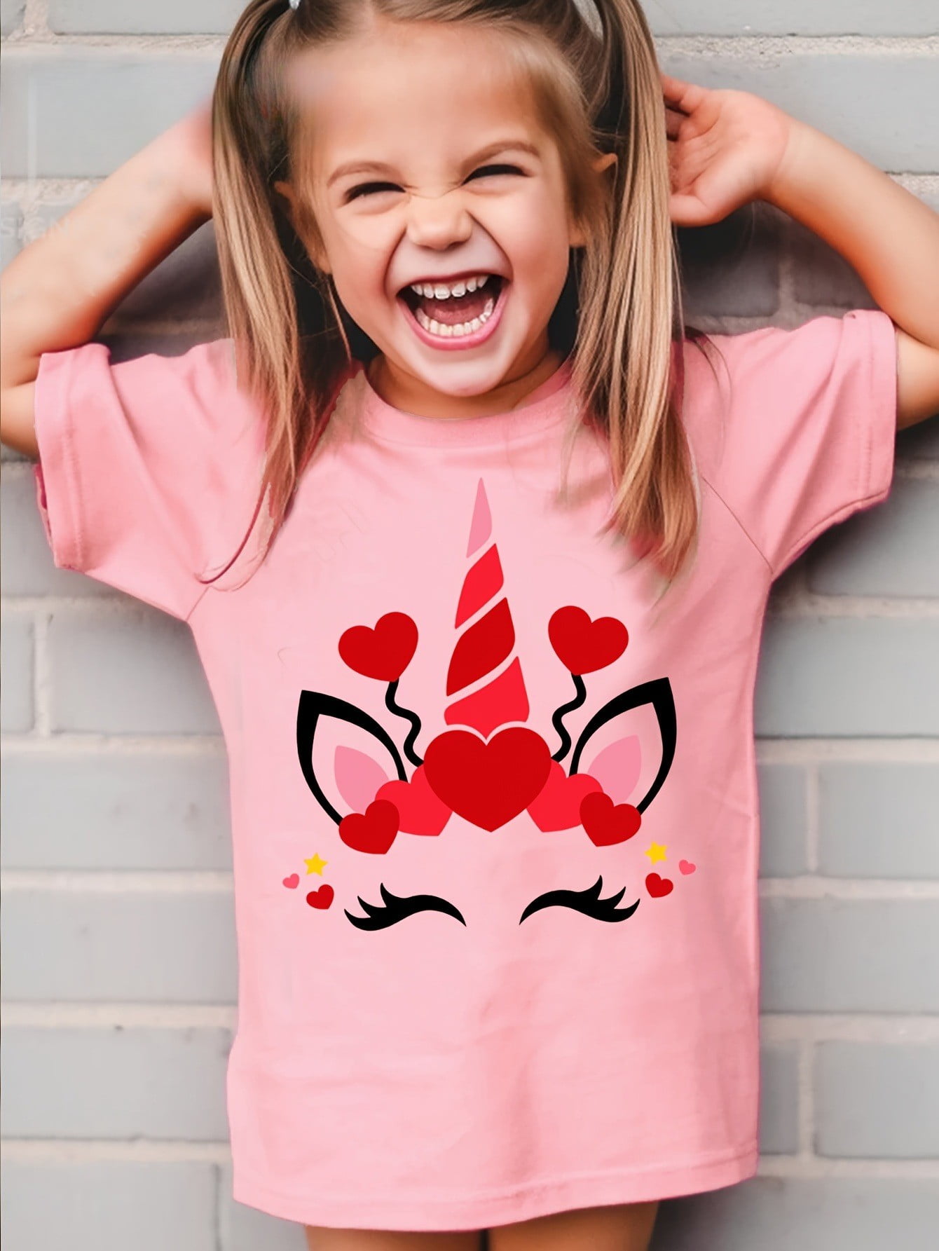 CHiCFuLL Valentine'S Day TX31237 Girls' Pink unicorn Heart Print T ...