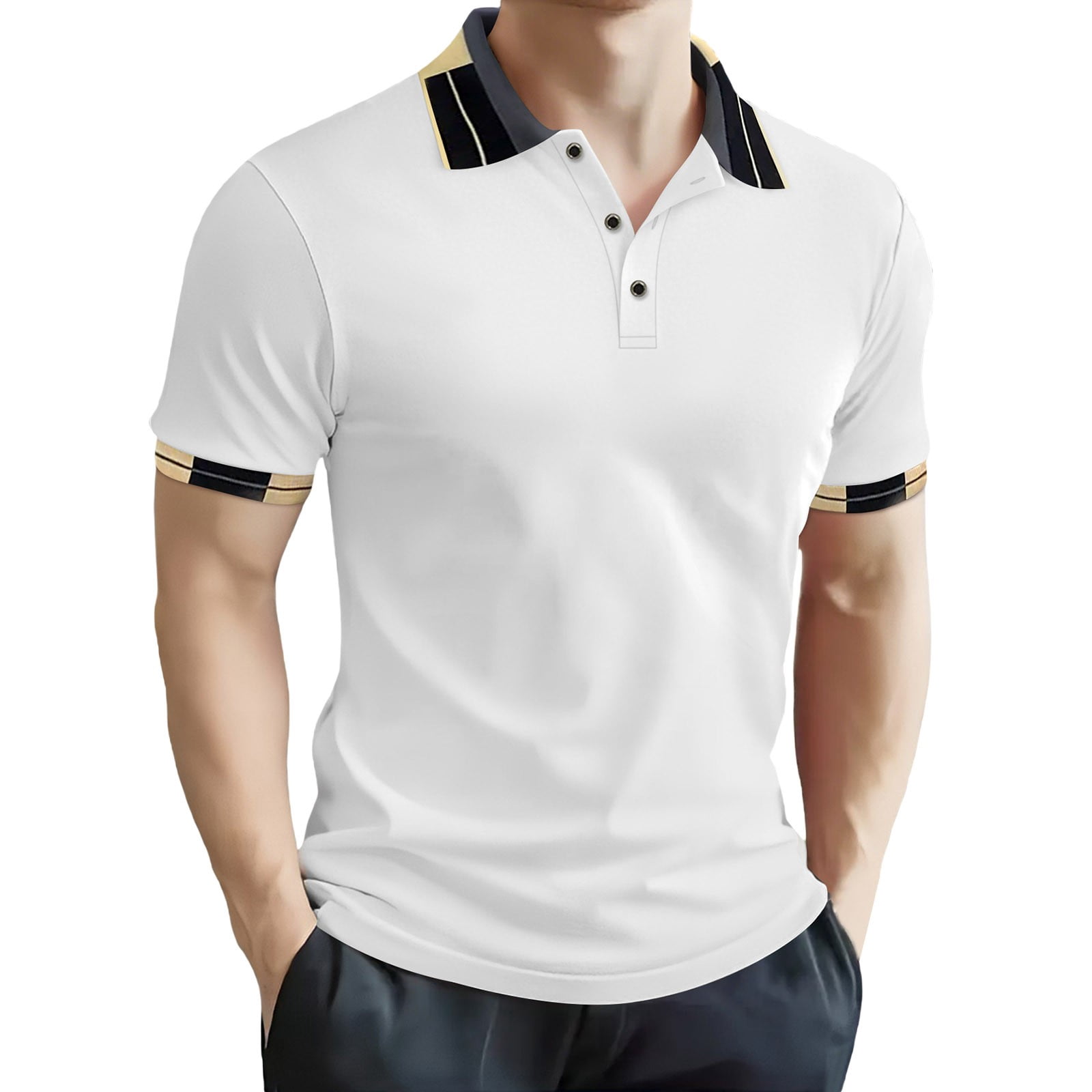 CIAKGIAF Button Front Mens Shirts Collar Casual Short Sleeved Business ...