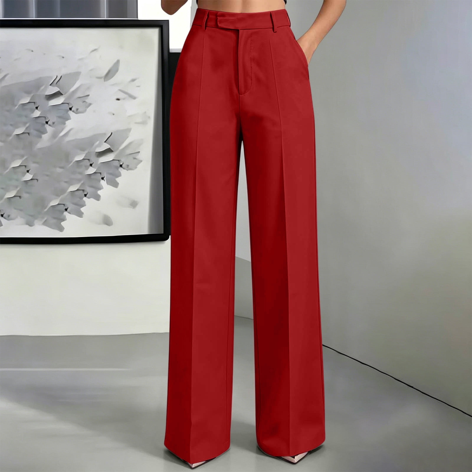 CIAKGIAF Women Pants Fashion Straight Leg High Waisted with Pockets ...
