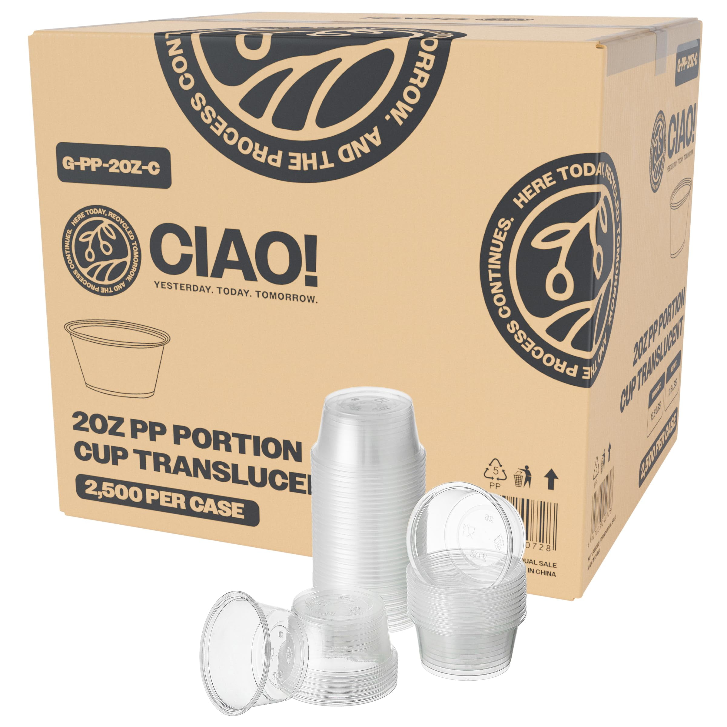 CIAO! 2OZ PP Clear Portion Cup, Lids Sold Separately (Case of 2,500 ...