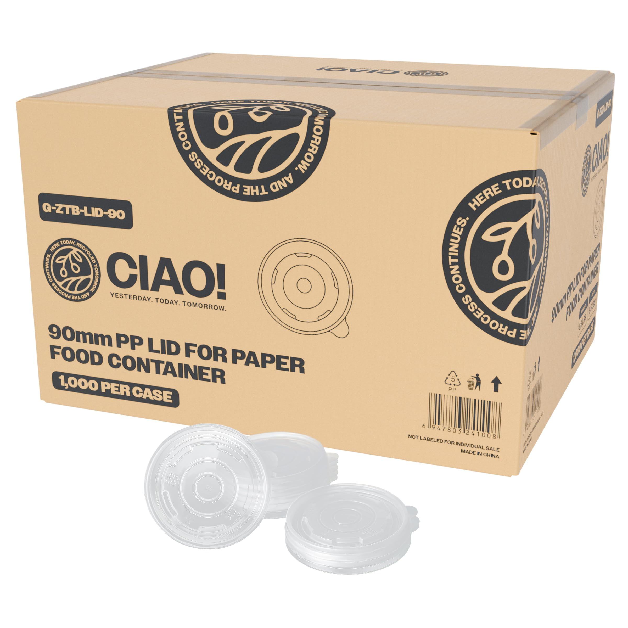 CIAO! 90mm Diameter PP Lid, Designed and Fit BRAND 8oz Paper Food ...