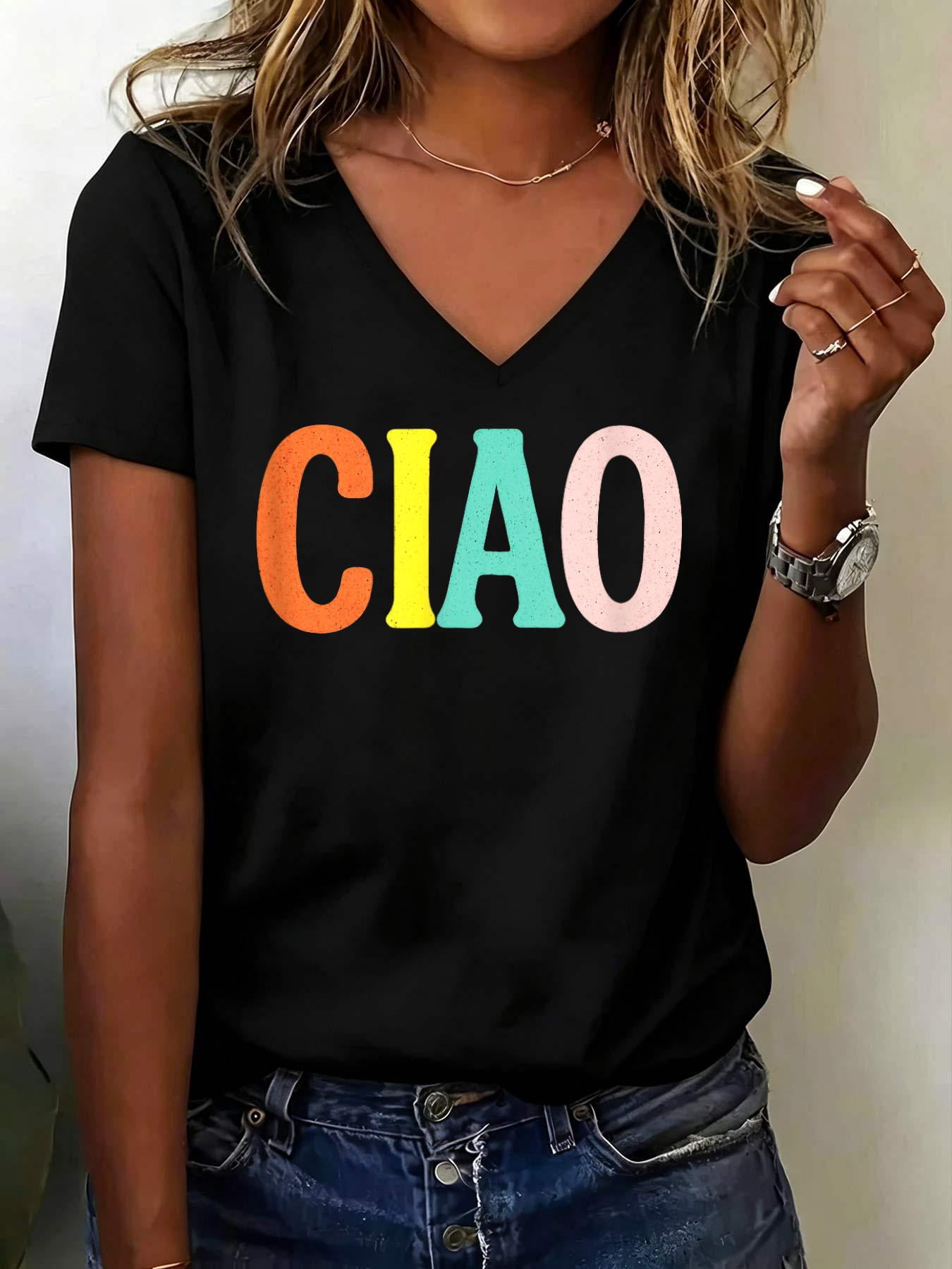 CIAO - Italian Travel Lovers V Neck T-Shirt Cotton Women's V Neck ...