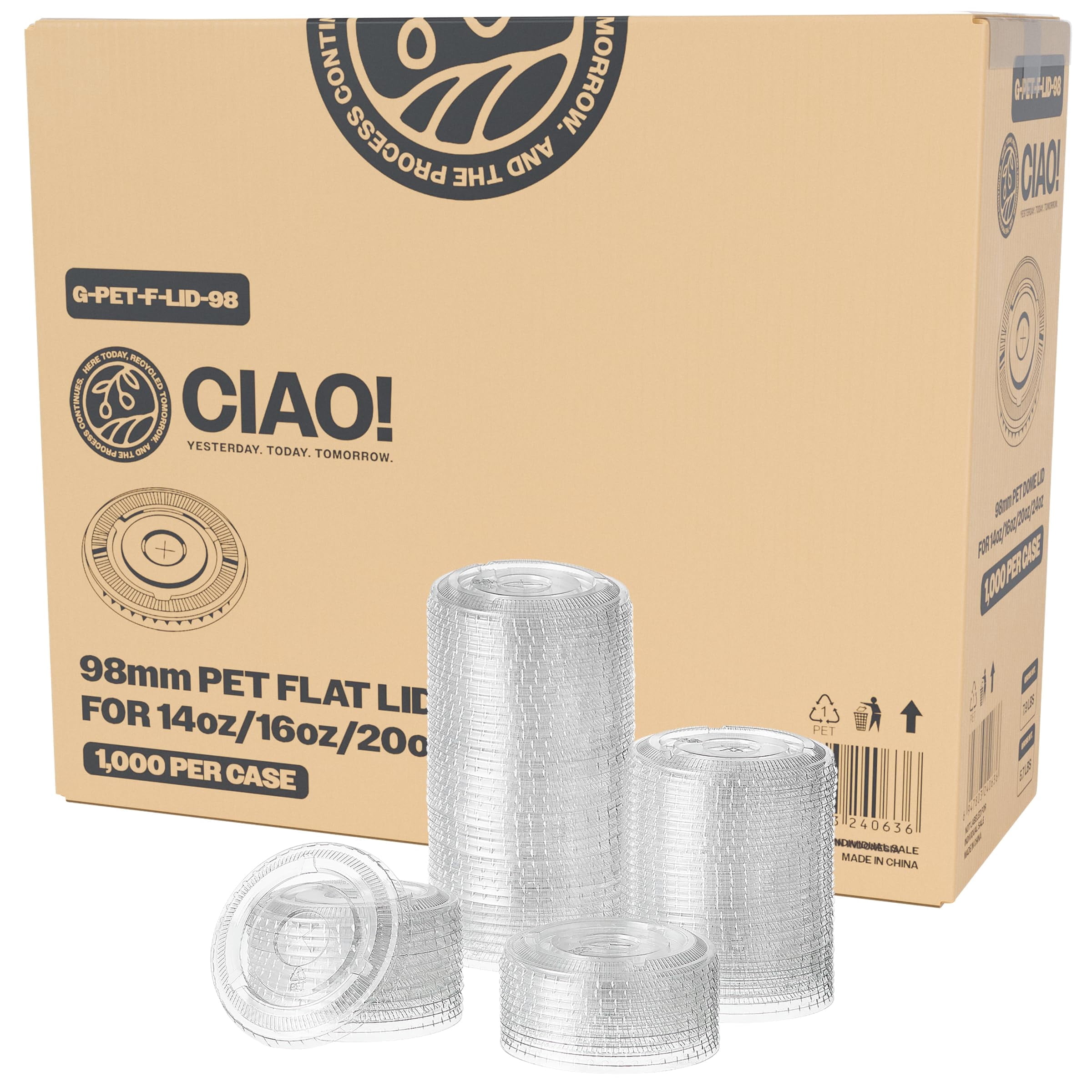 Ciao, PET Flat Lid with Straw Slot, 98mm, Fits 14OZ to 24OZ Cups ...