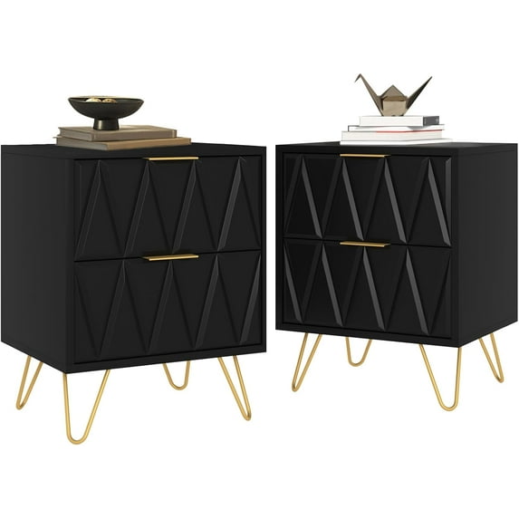 CIAPCHO Black Nightstands Set of 2, Modern Bedside Table Set of 2 with ...