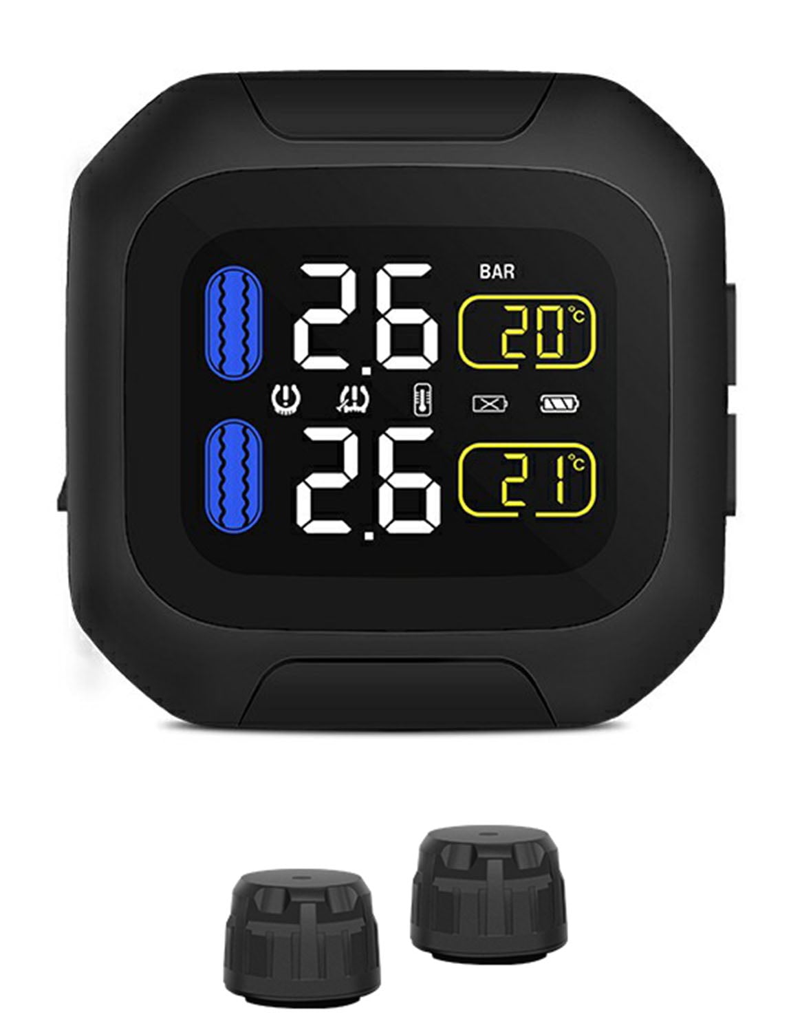 CICPAP Motorcycle TPMS with 2 Sensors, Rechargeable LCD Display ...