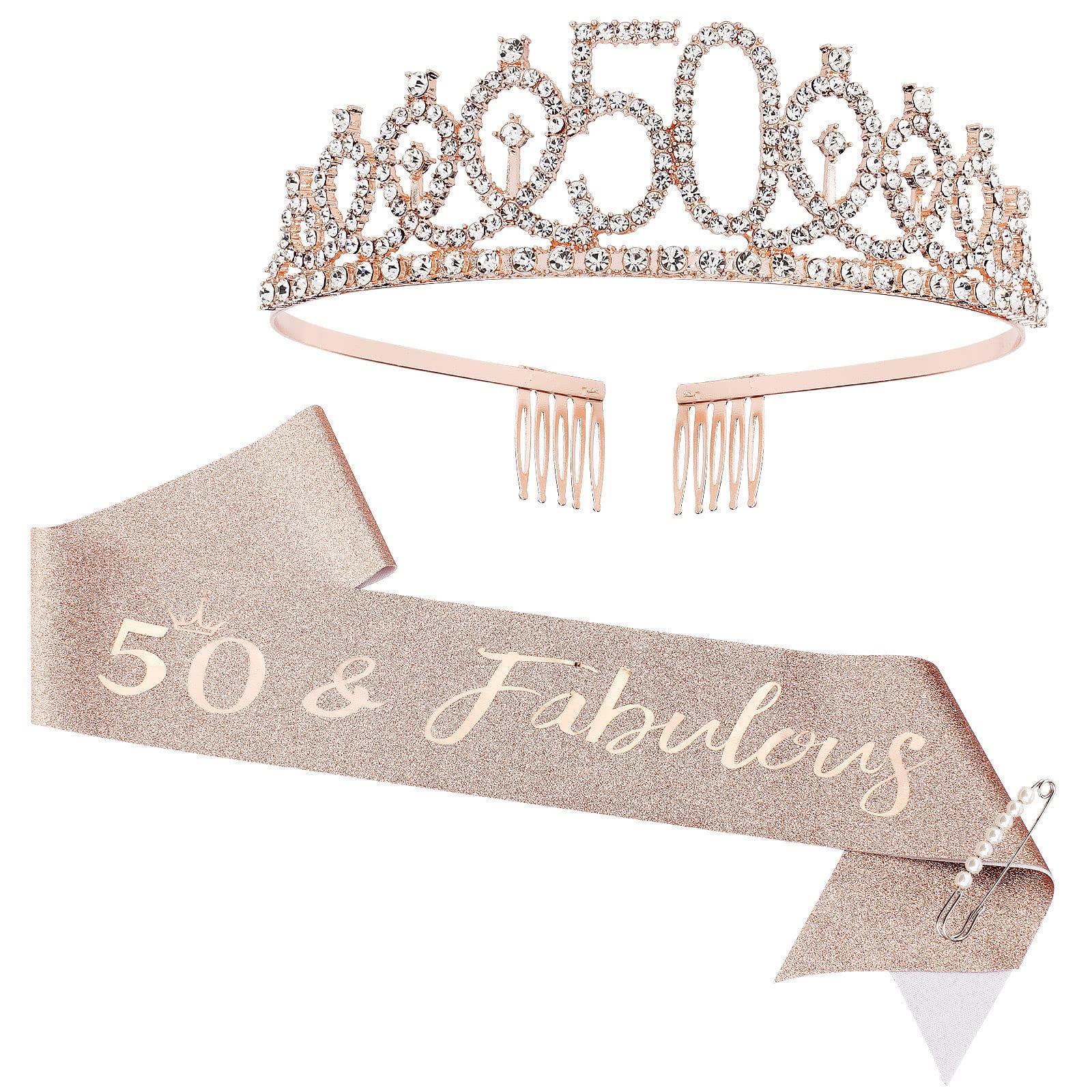 CIEHER 50th Birthday Crown + 50 BSL1 & Fabulous Birthday Sash + Pearl ...