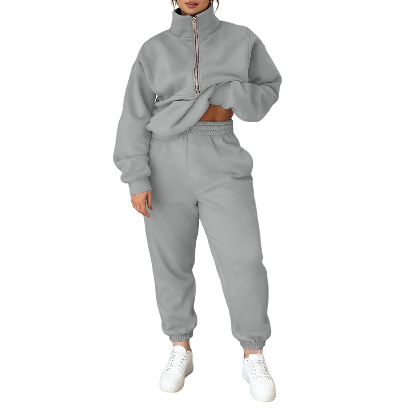 CIENVNSTG 2 Piece Outfits Sweatsuit Set Half Zip Lapel Collar Long ...