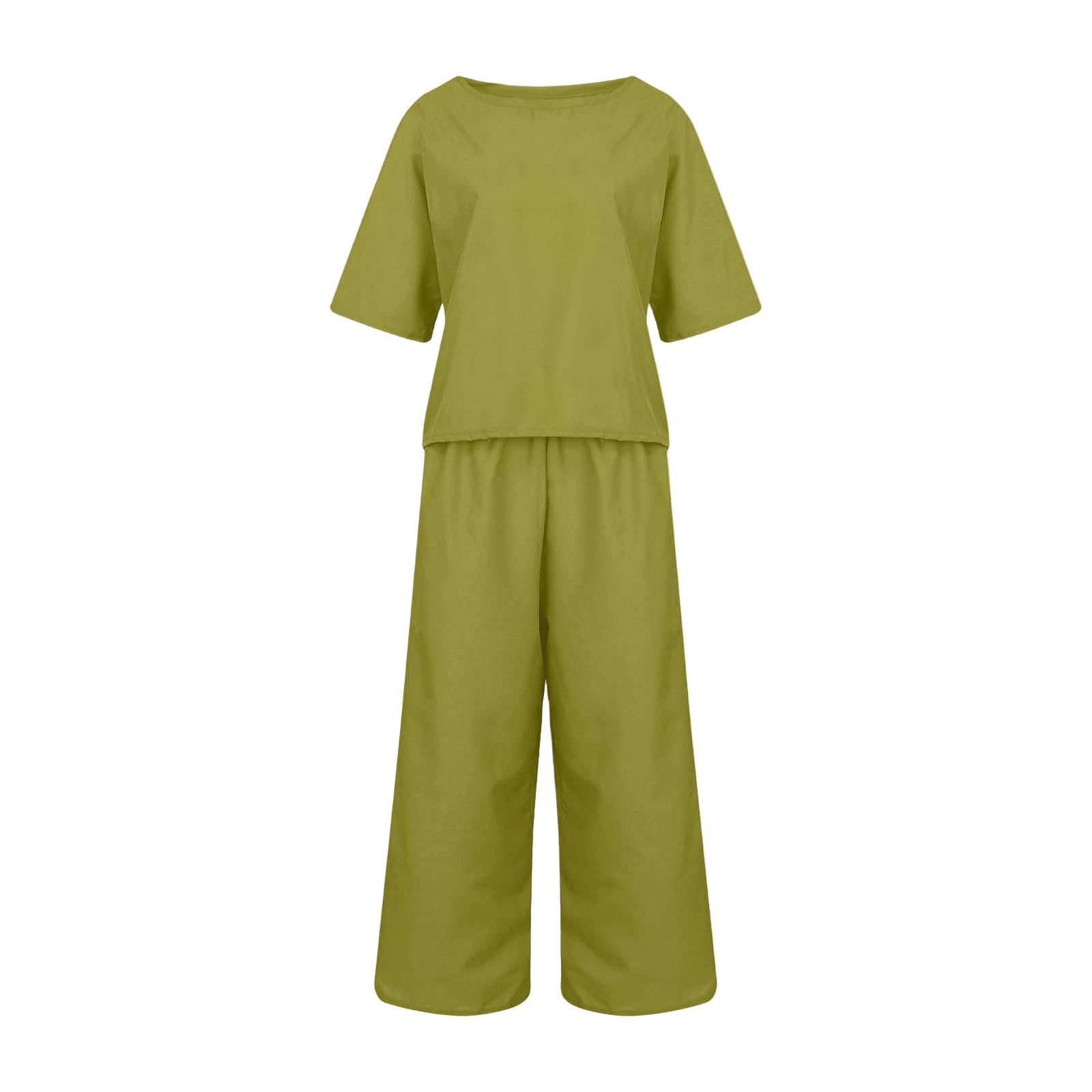 CIENVNSTG 2 Piece Pajamas for Women Set Summer Solid Color Short Sleeve ...