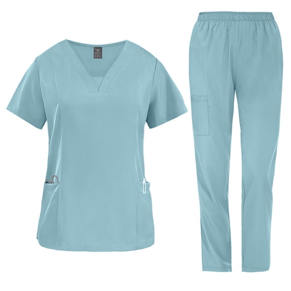 CIENVNSTG 2 Piece Scrub Sets for Women V Neck Short Sleeve Tops Wide ...