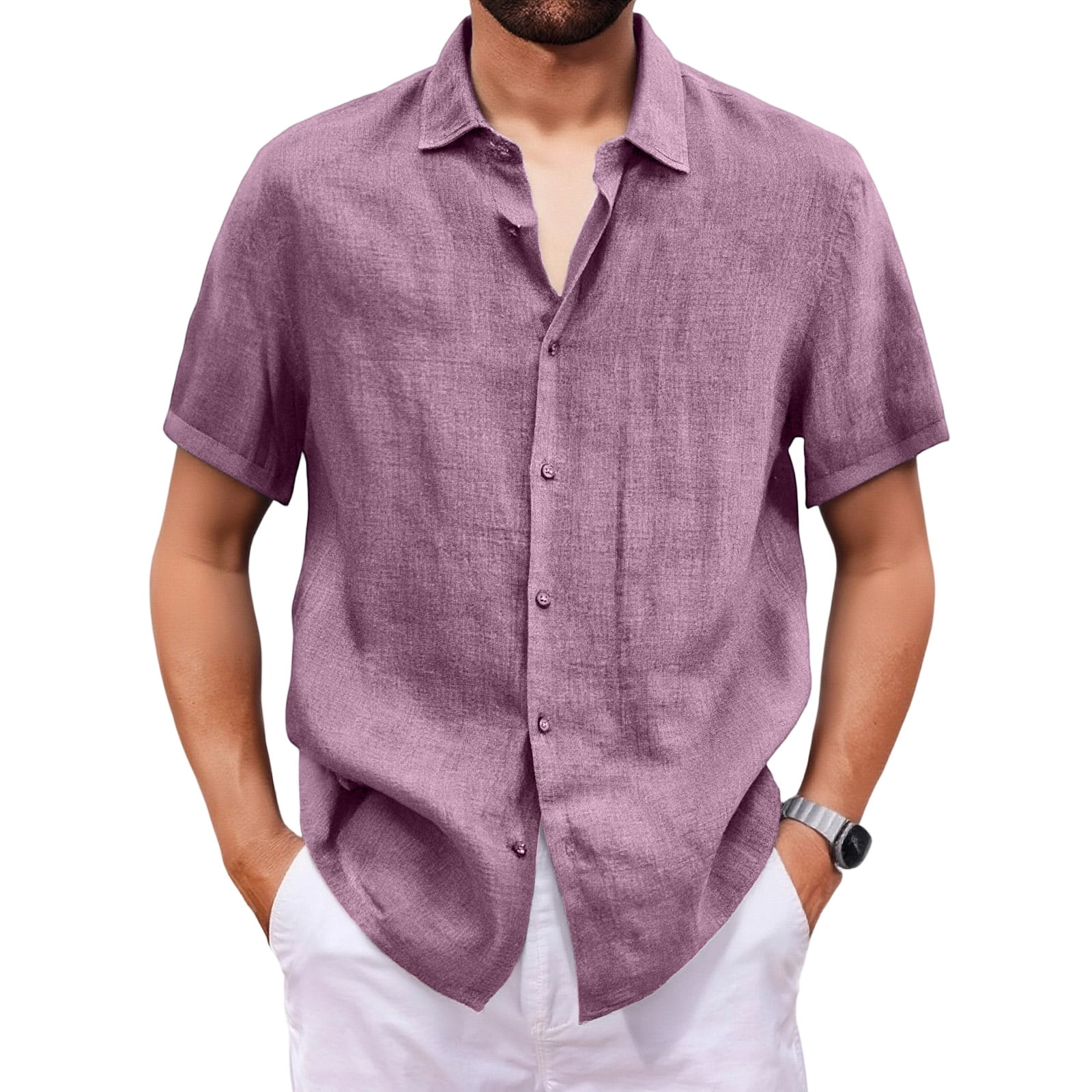 CIENVNSTG Dry Fit Shirts for Men Cotton Linen Short-Sleeved Shirts ...