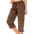 CIENVNSTG Elastic Waist Drawstring Capris for Women Solid Color Loose ...