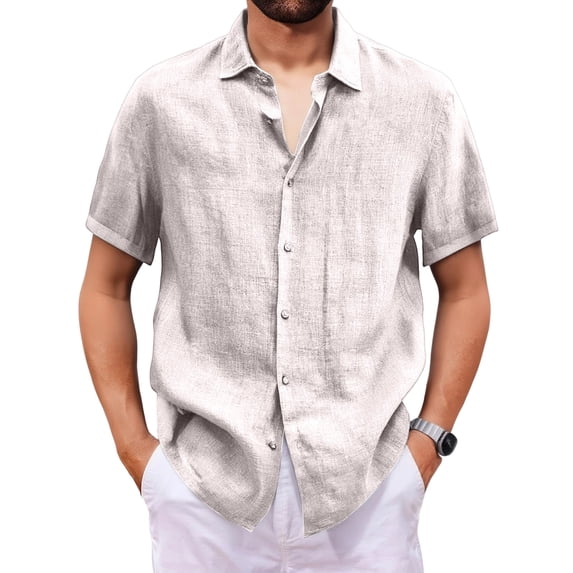 CIENVNSTG Gym Shirts Men Cotton Linen Short-Sleeved Shirts Solid Color ...