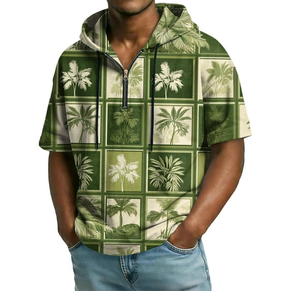 CIENVNSTG Men Hooded Zipper Neck Sweatshirt Casual Beach Short Sleeve ...