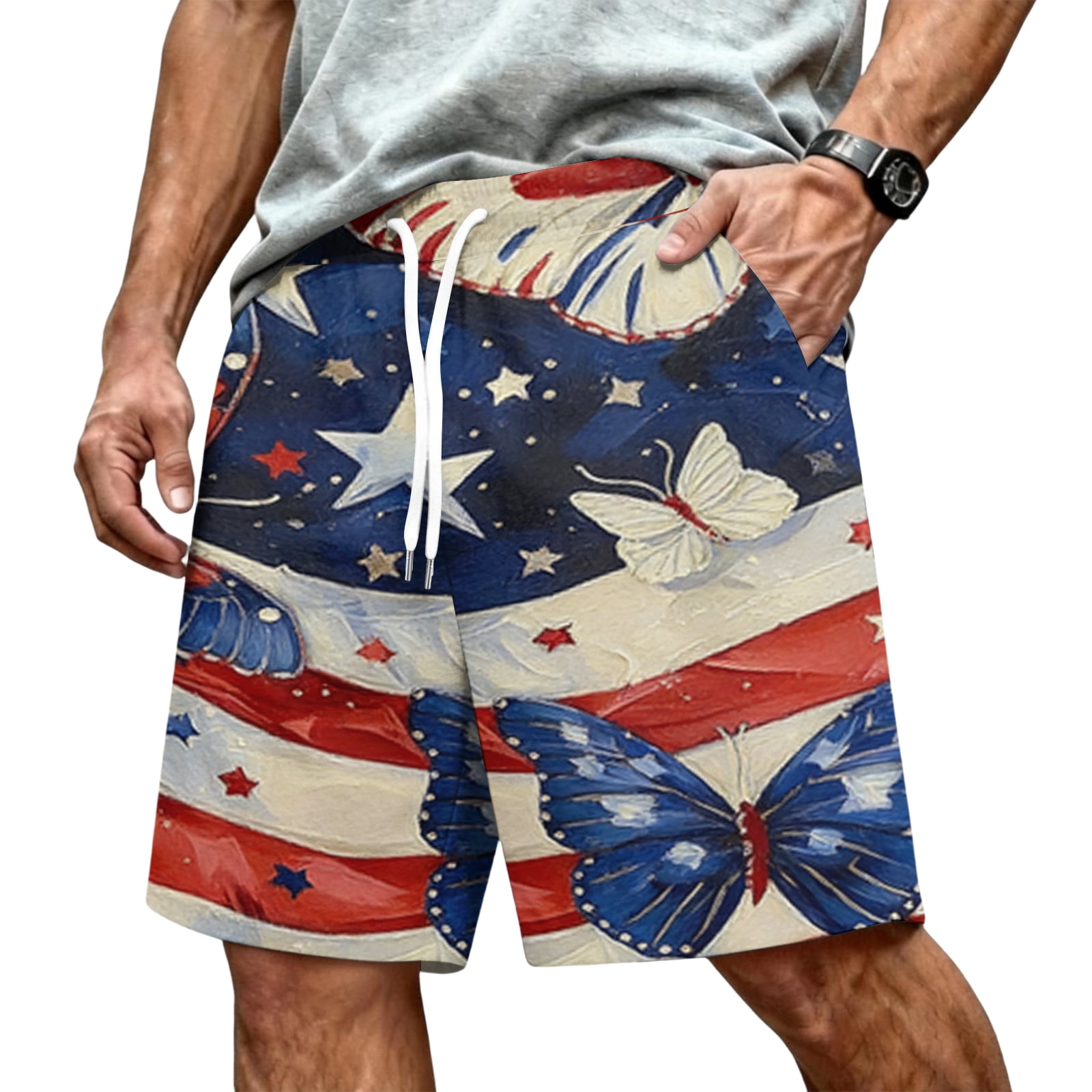 CIENVNSTG Men's American Flag Print Casual Shorts, Drawstring Elastic ...